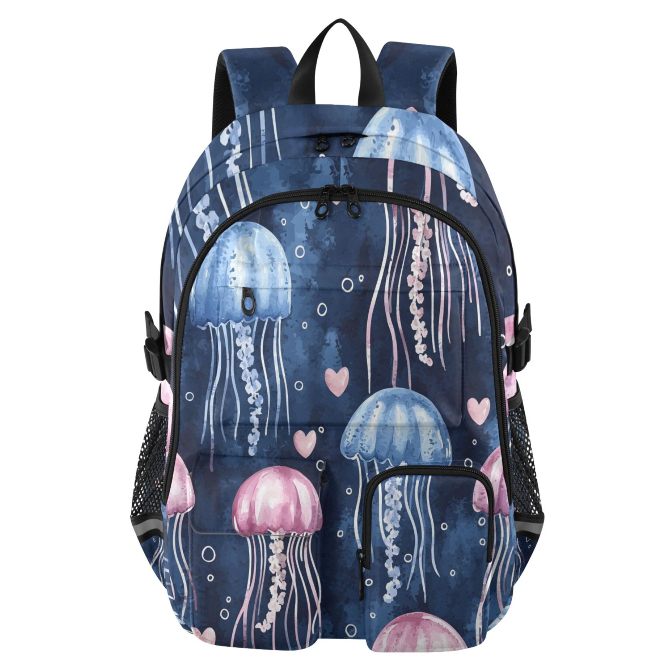 DIXRUYEE Watercolor Jellyfish Heart Pattern Backpack for School 14 ...