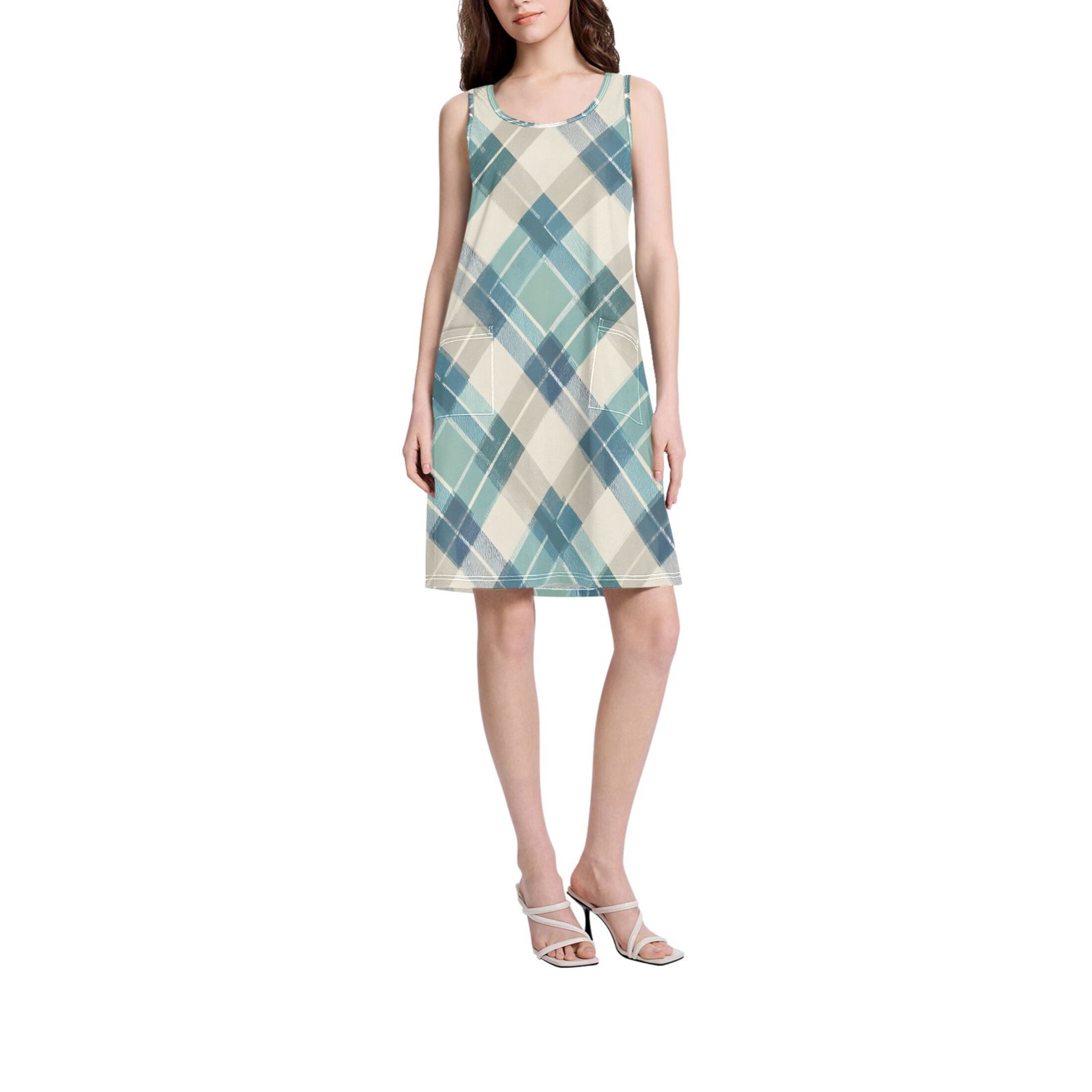 DIXRUYEE Womens Dresses Loose Neck Sleeveless Oversize Blue Diamond ...