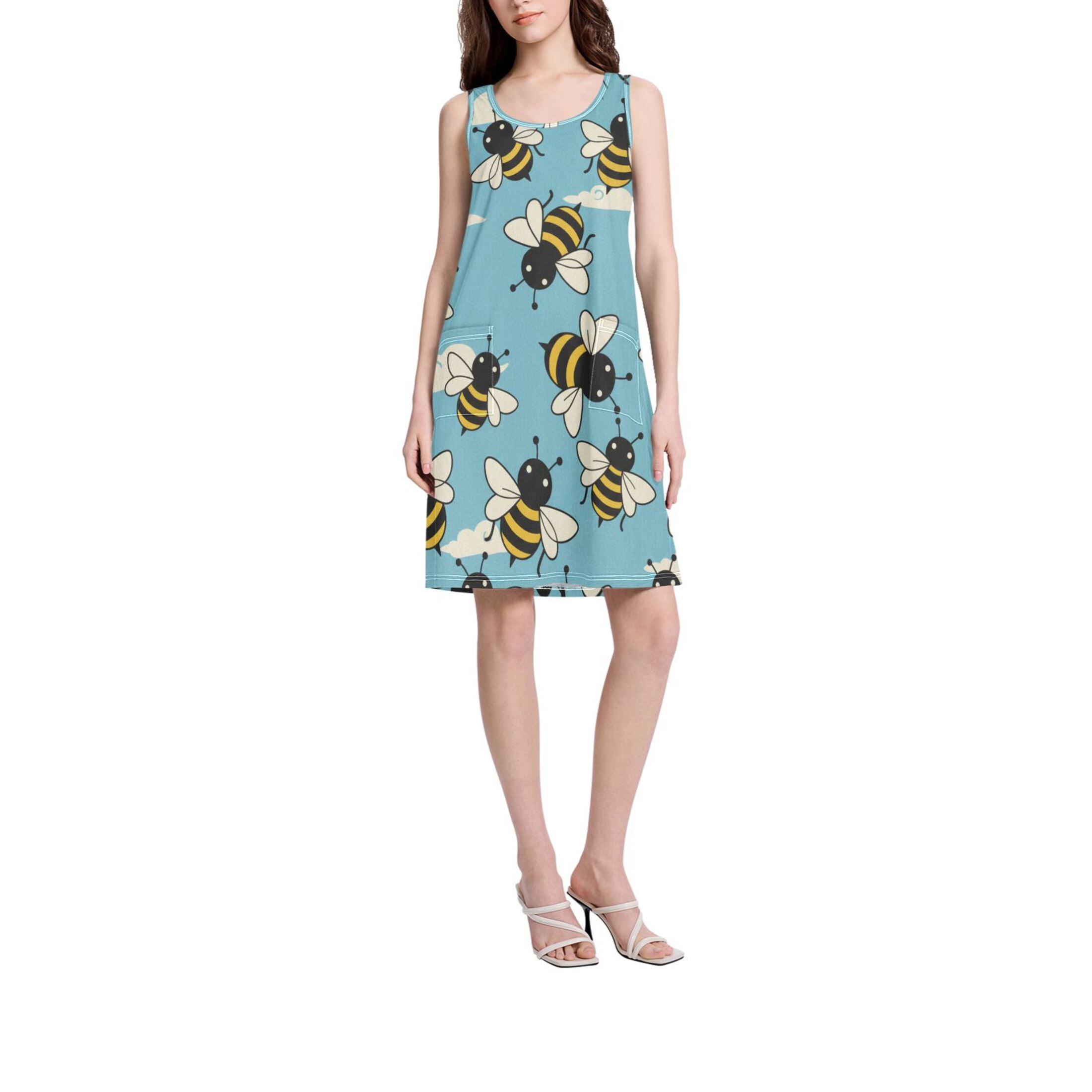 DIXRUYEE Womens Dresses Loose Neck Sleeveless Oversize Cartoon Bees ...