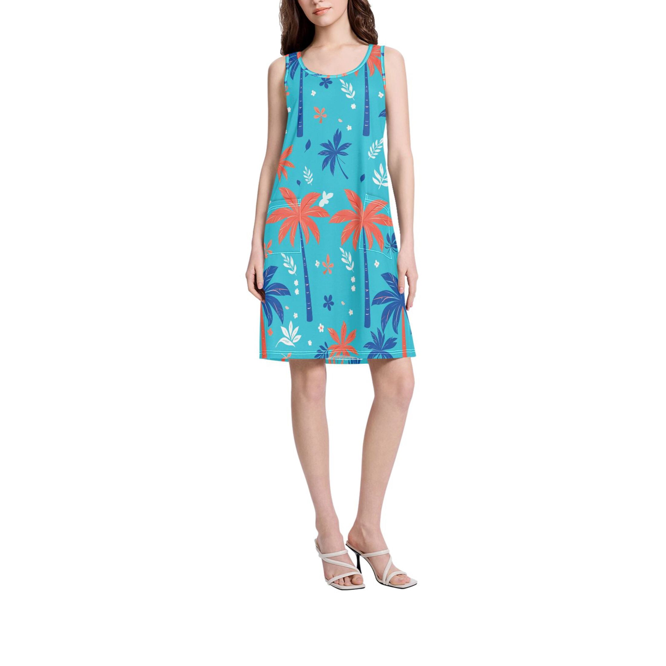 DIXRUYEE Womens Dresses Loose Neck Sleeveless Oversize Cartoon Palm ...
