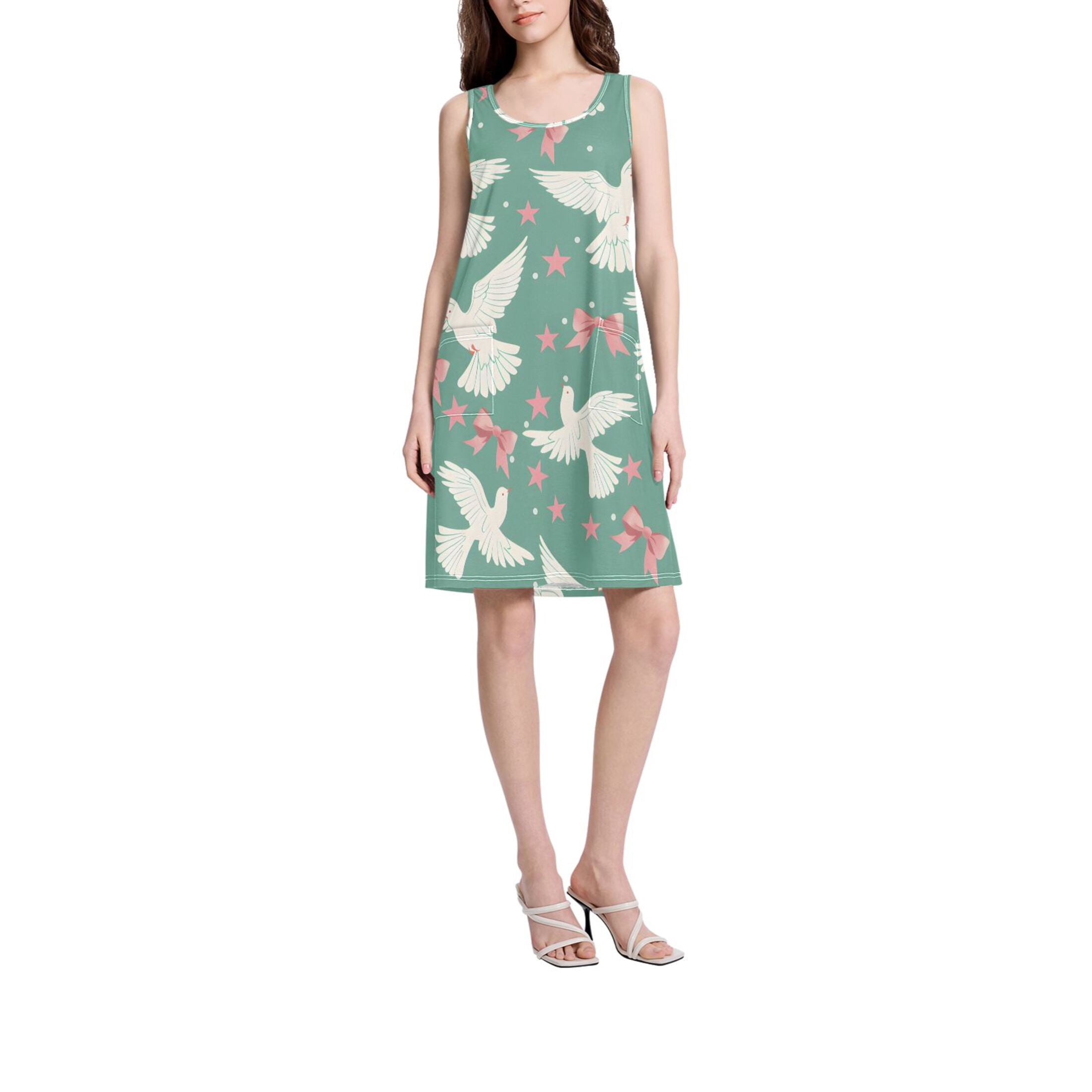 DIXRUYEE Womens Dresses Loose Neck Sleeveless Oversize Dove Pink Bows ...