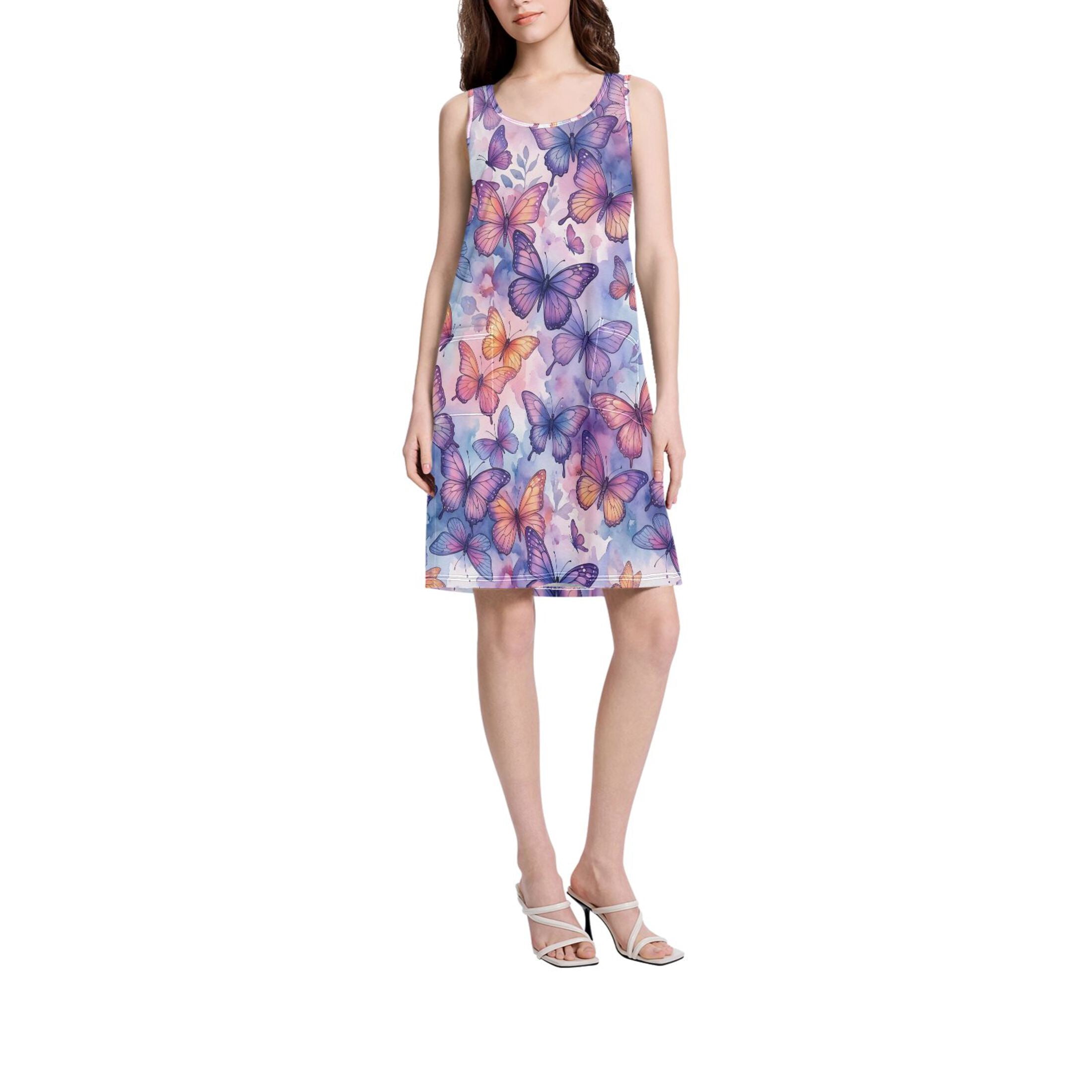 DIXRUYEE Womens Dresses Loose Neck Sleeveless Oversize Dreamy Butterfly ...