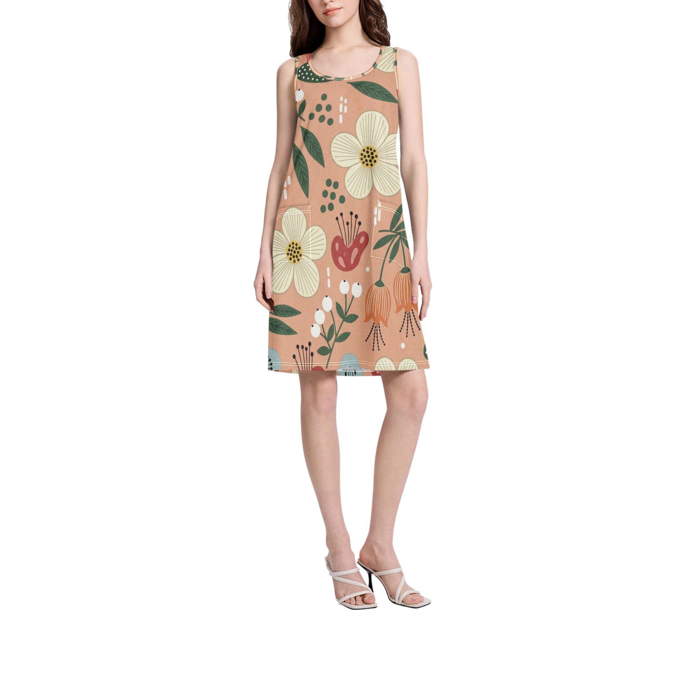 DIXRUYEE Womens Dresses Loose Neck Sleeveless Oversize Floral ...