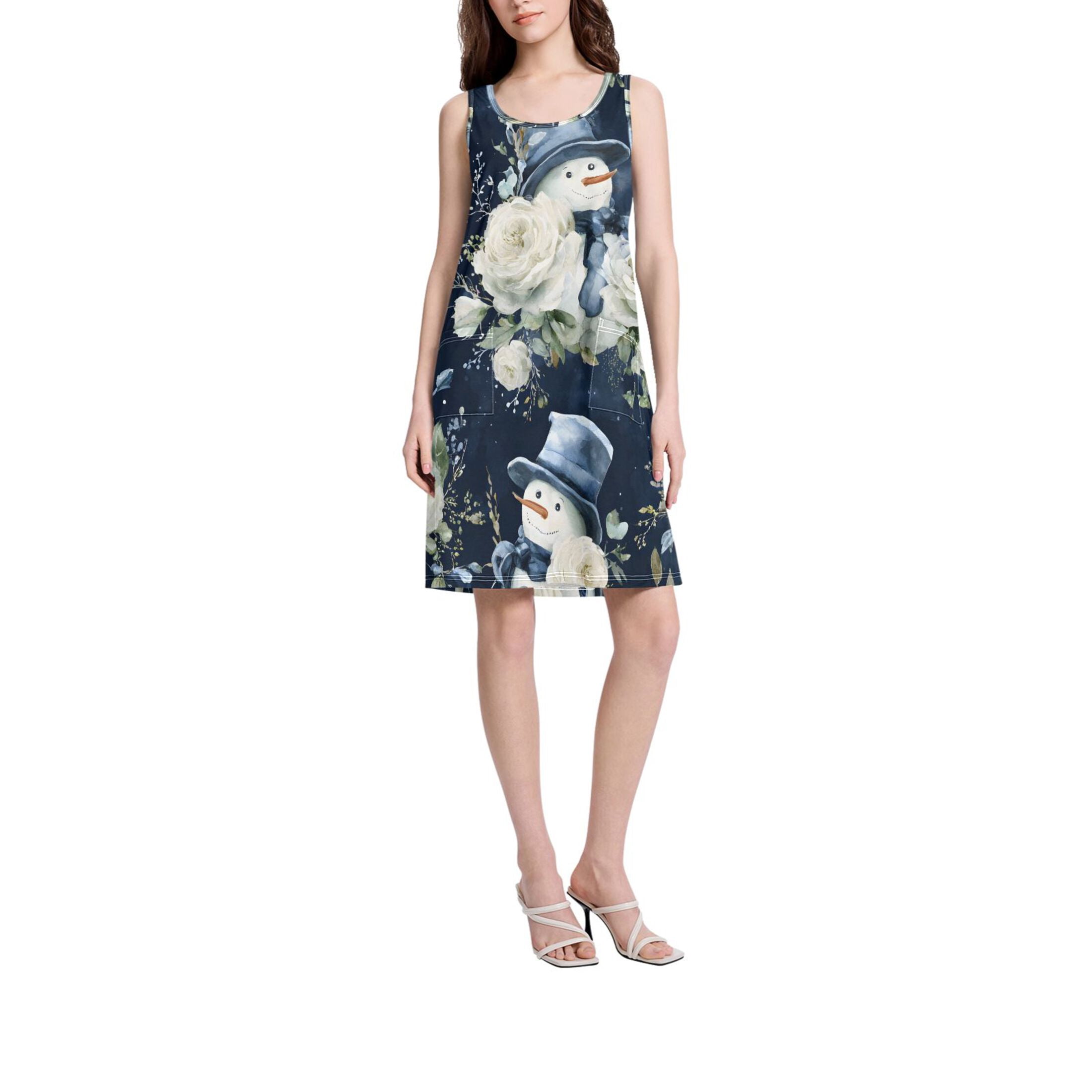 DIXRUYEE Womens Dresses Loose Neck Sleeveless Oversize Flower Snowman ...
