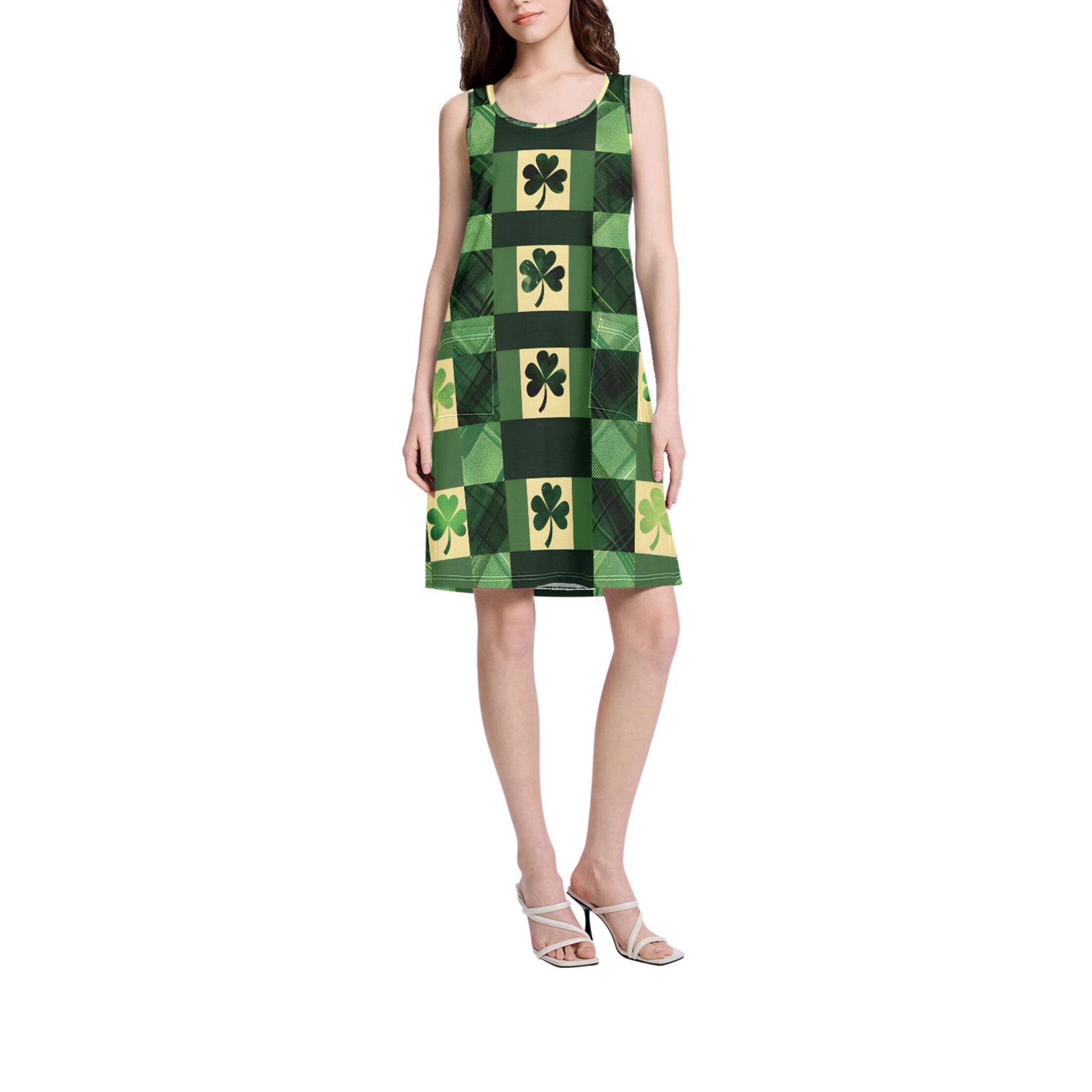 DIXRUYEE Womens Dresses Loose Neck Sleeveless Oversize Four-leaf Clover ...