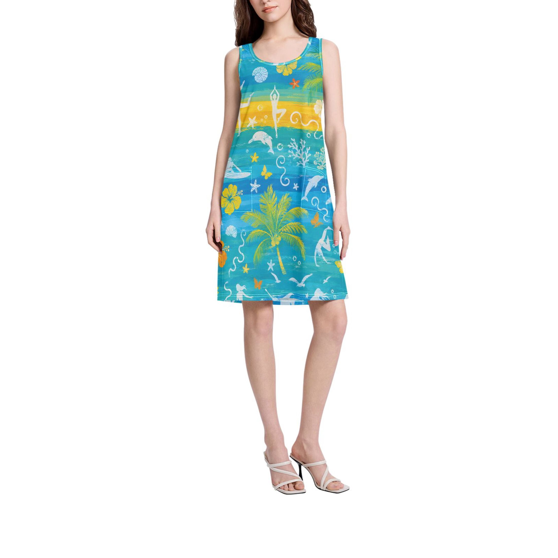 DIXRUYEE Womens Dresses Loose Neck Sleeveless Oversize Palm Tree ...