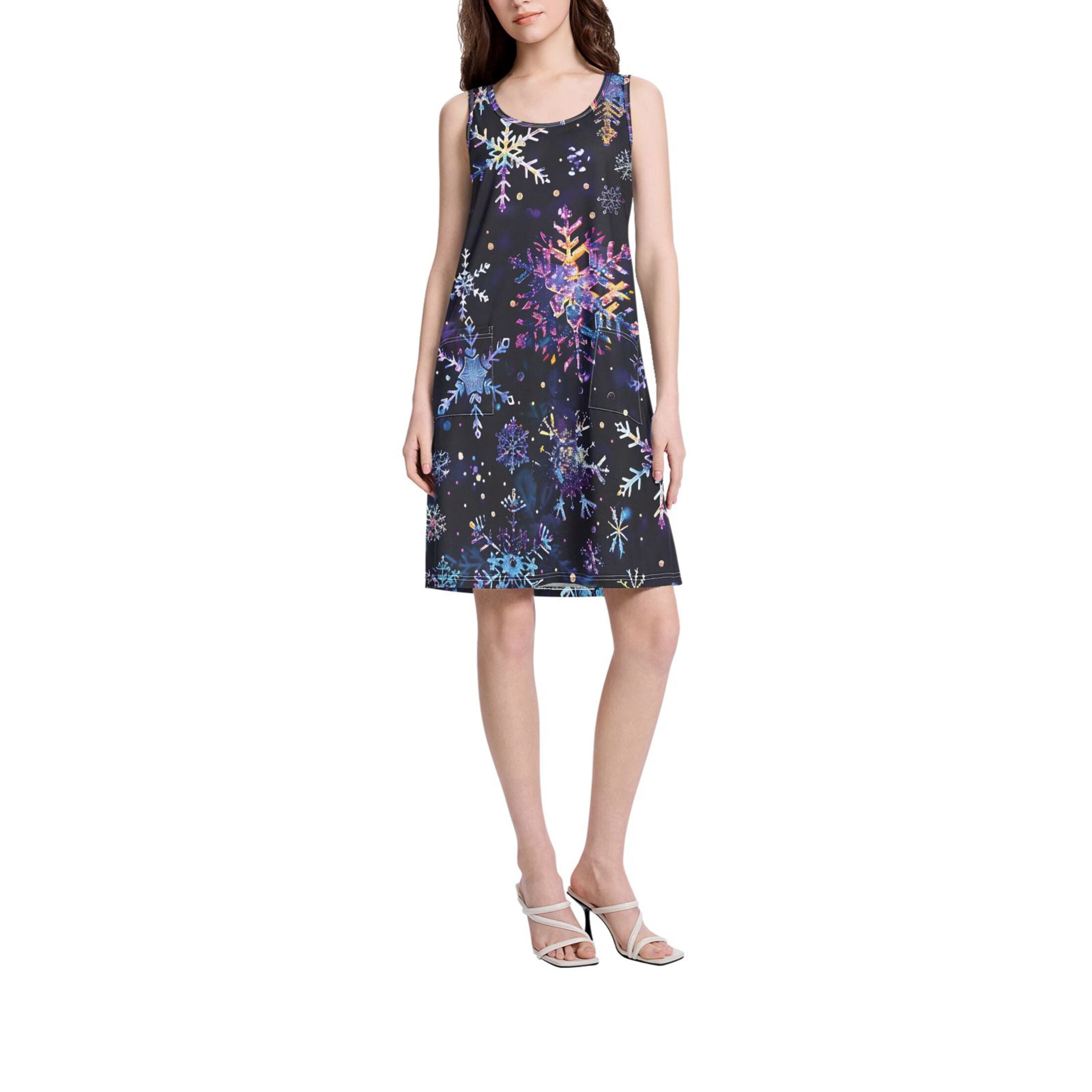 DIXRUYEE Womens Dresses Loose Neck Sleeveless Oversize Pink Gold Blue ...