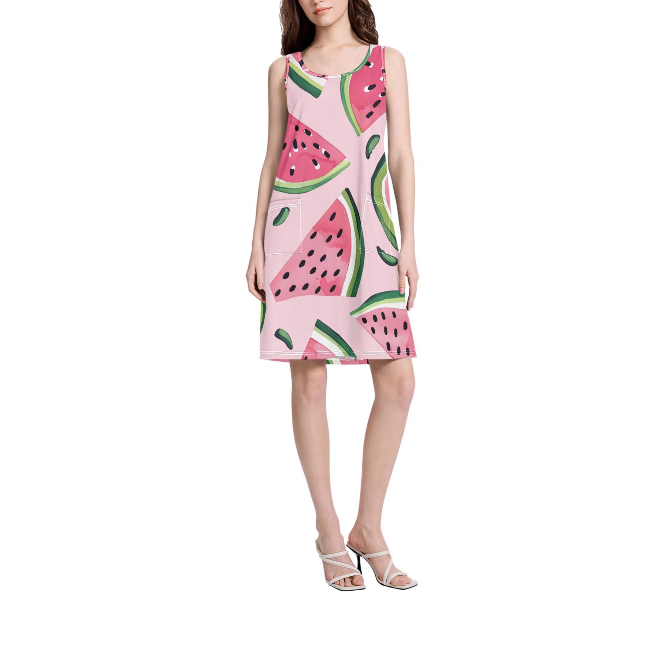 DIXRUYEE Womens Dresses Loose Neck Sleeveless Oversize Pink Watermelon ...
