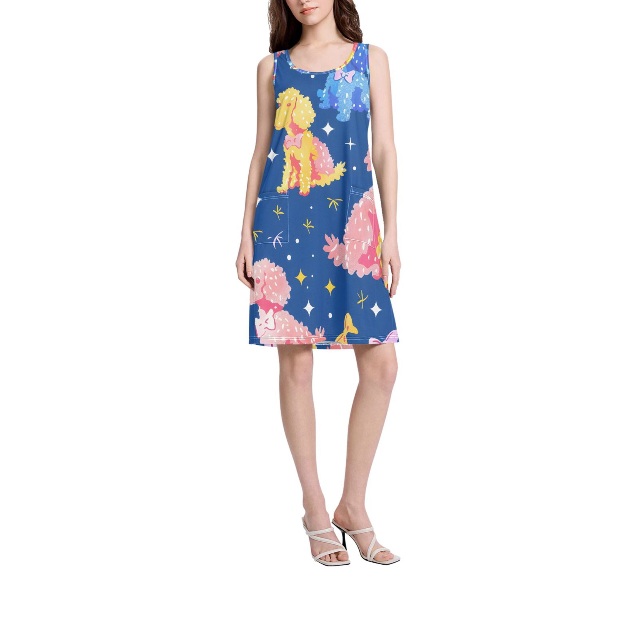 DIXRUYEE Womens Dresses Loose Neck Sleeveless Oversize Puppy Bow ...