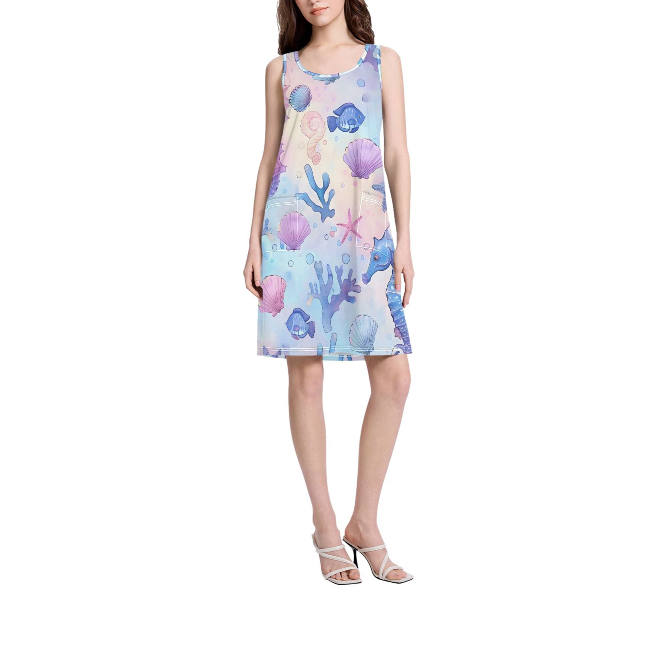 DIXRUYEE Womens Dresses Loose Neck Sleeveless Oversize Seahorse Shell ...