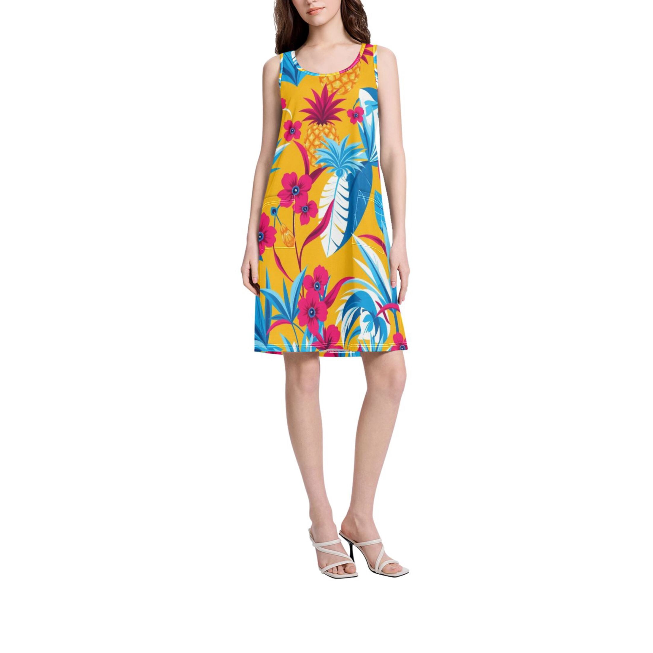 DIXRUYEE Womens Dresses Loose Neck Sleeveless Oversize Sunny Pineapple ...