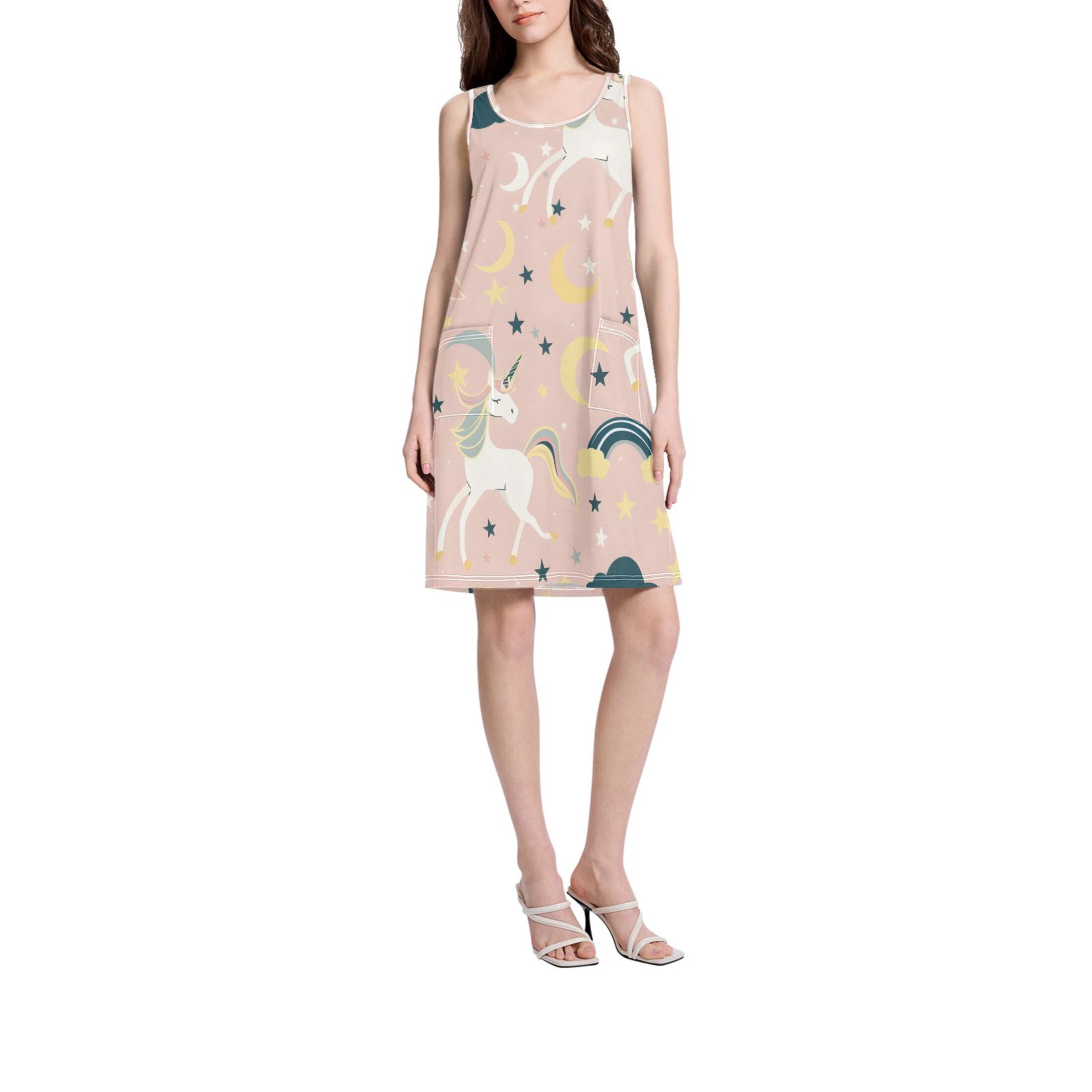DIXRUYEE Womens Dresses Loose Neck Sleeveless Oversize Unicorn Moon ...