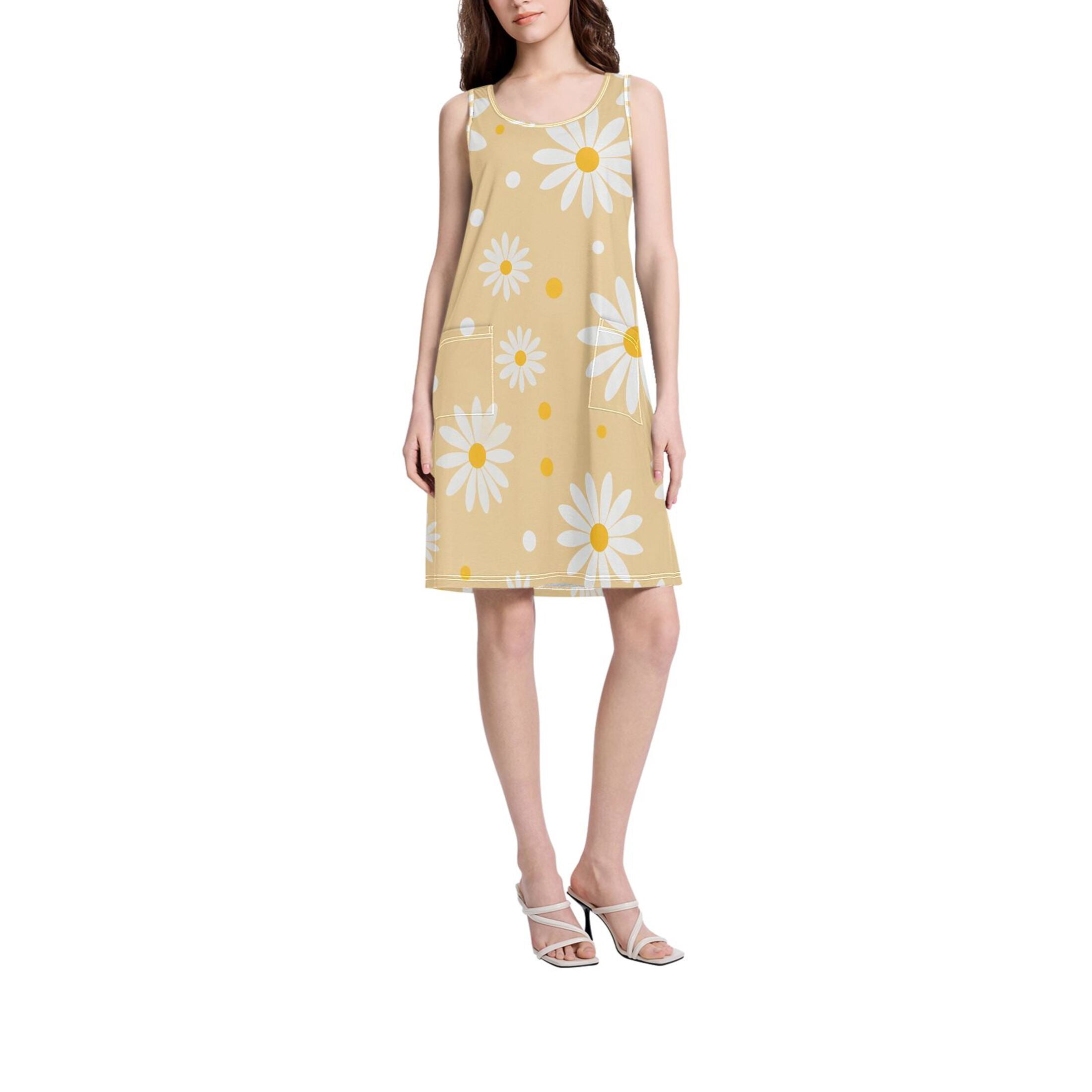 DIXRUYEE Womens Dresses Loose Neck Sleeveless Oversize White Daisy ...