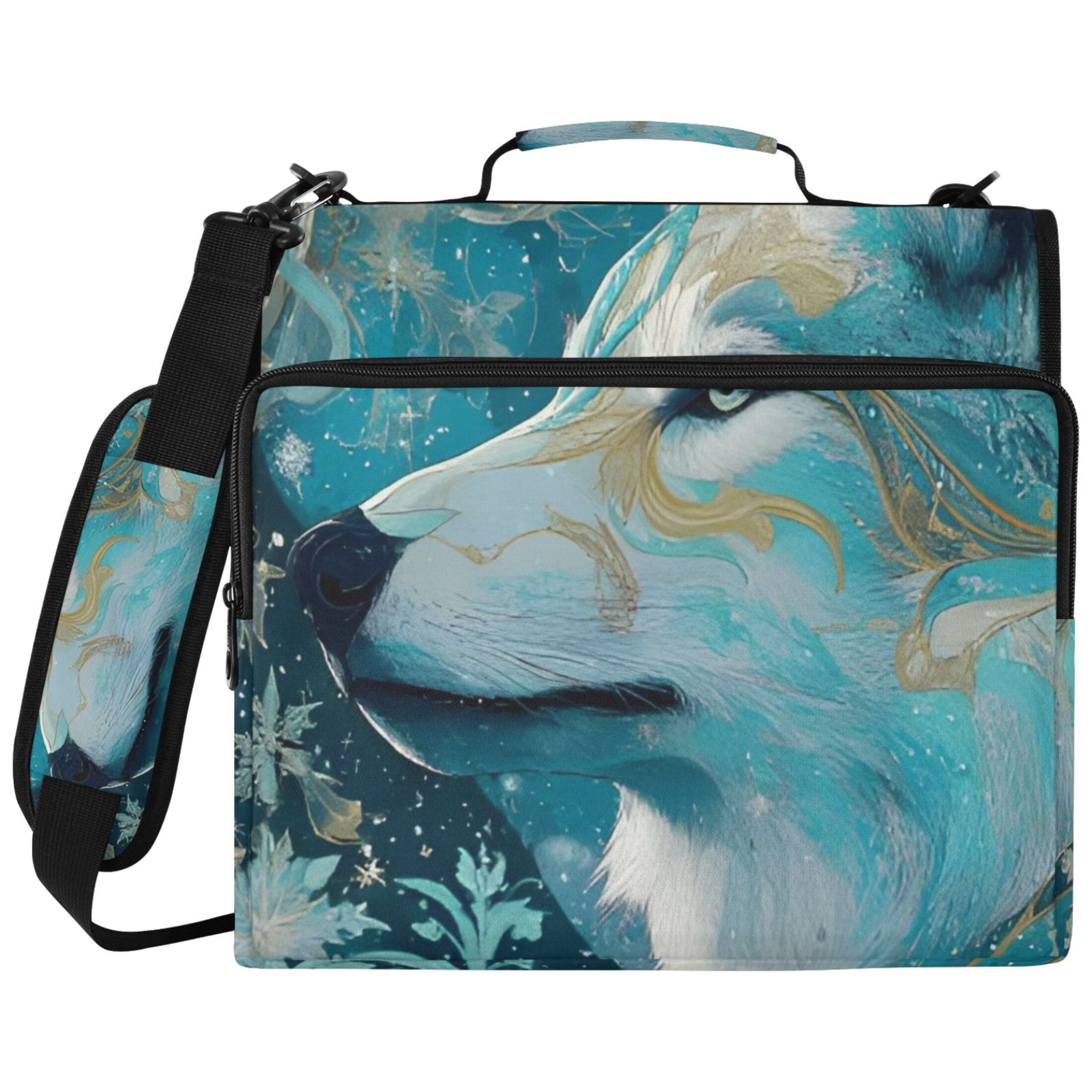 DIXRUYEE Zipper Binder File Keeper Documents Organized-Aqua Wolf Bloom ...