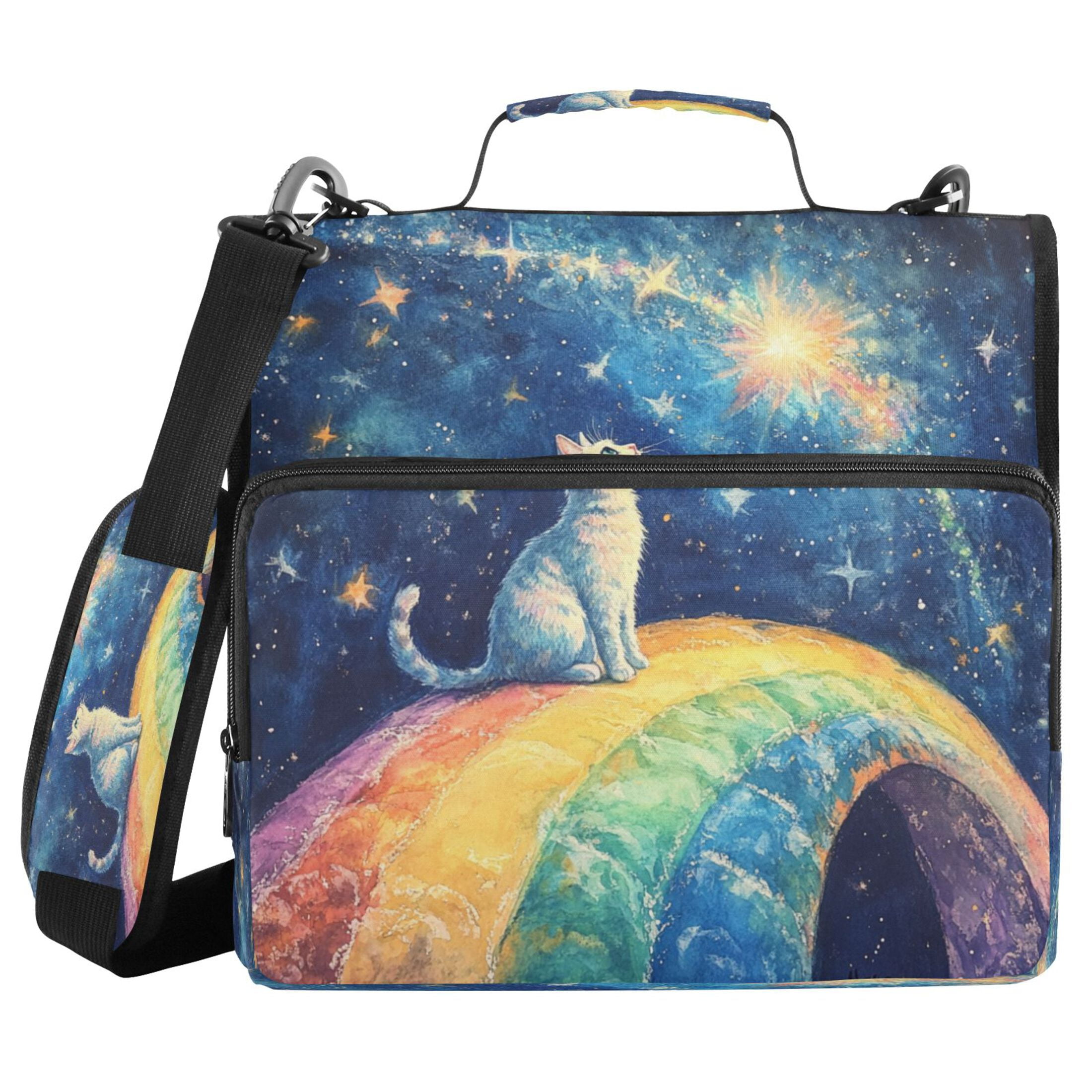DIXRUYEE Zipper BinderTrapper of keeper Documents Organized Design Celestial Cat on A Rainbow ...