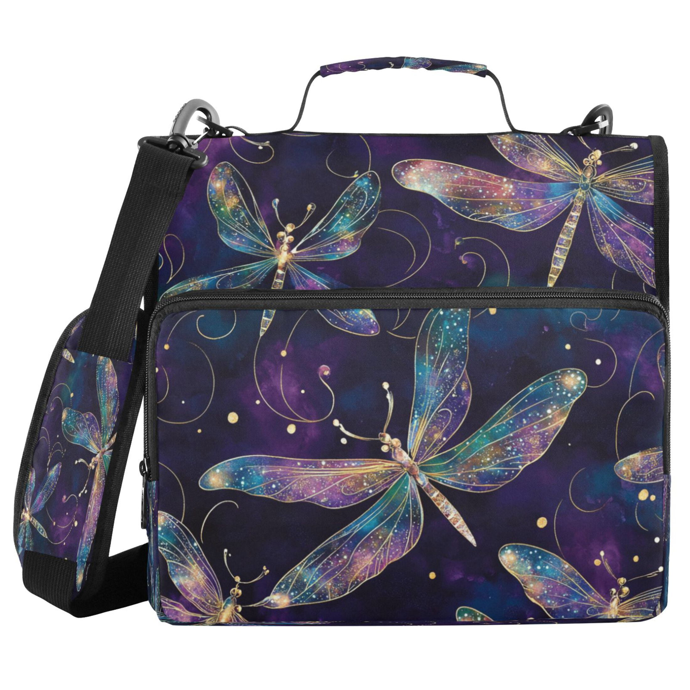 DIXRUYEE Zipper BinderTrapper of keeper Documents Organized Design Celestial Dragonflies Printed ...