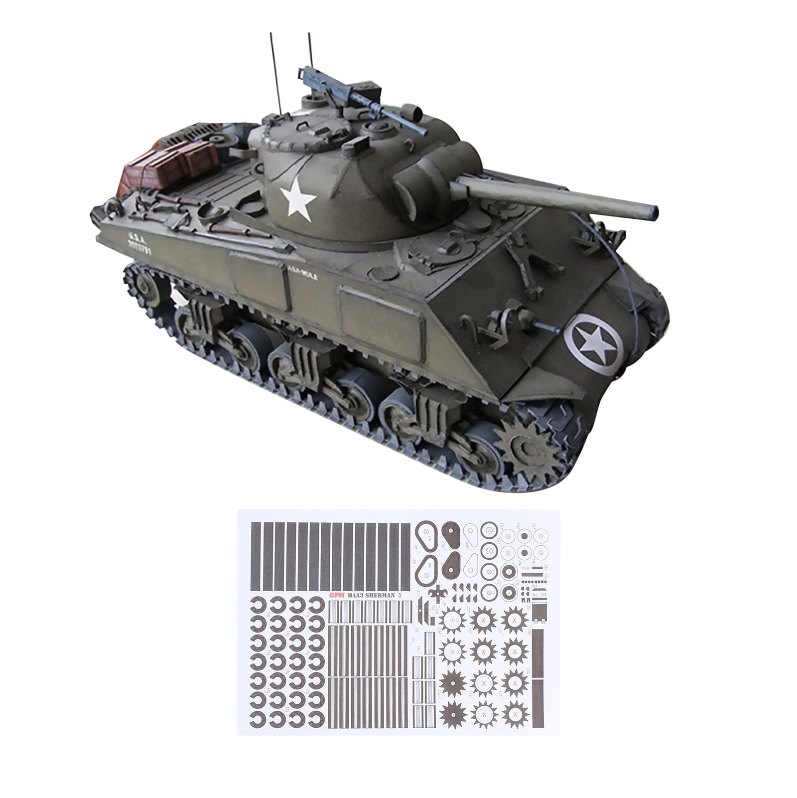 DIY 1/25 Scale USA Sherman M4A3 Tank Paper Model Military Puzzle Kit ...