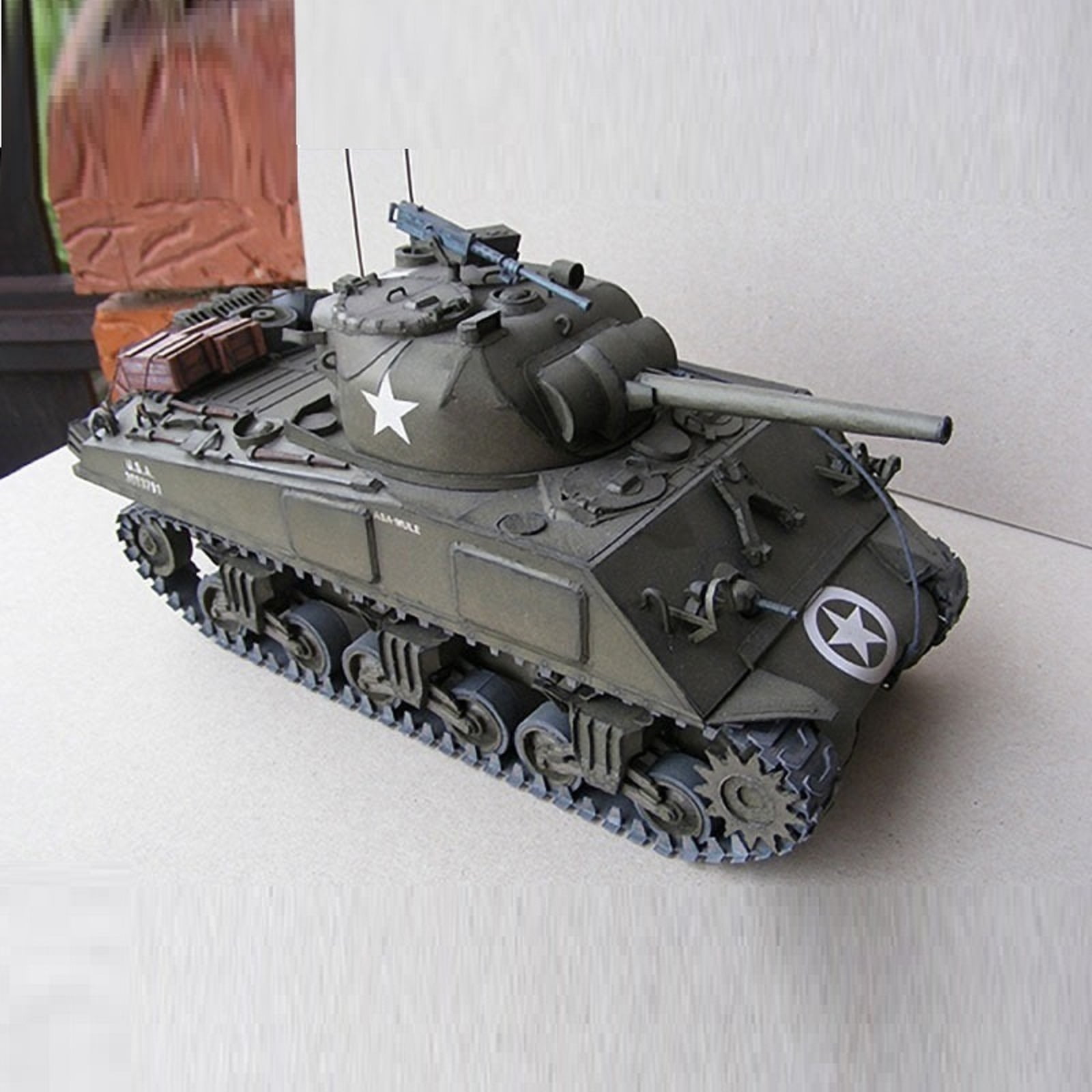 DIY 1/25 Scale USA Sherman M4A3 Tank Paper Model Military Puzzle Kit ...