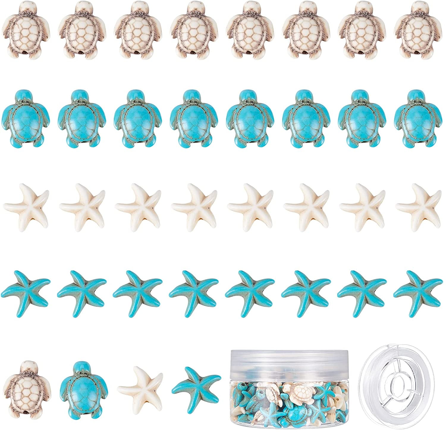 DIY 1 Box 100Pcs Sea Turtle Beads Turquoise Starfish Bead Synthetic Sea ...