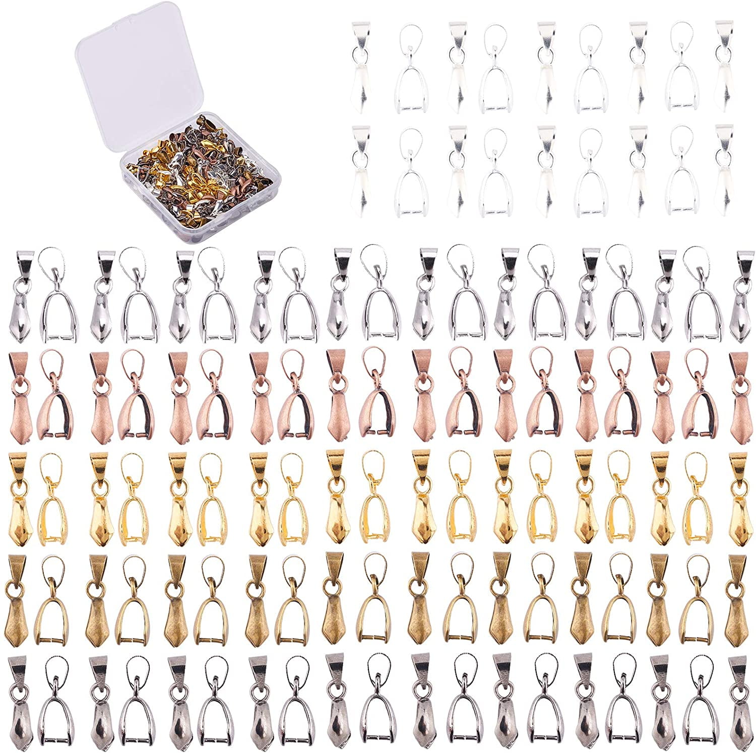 DIY 1 Box 120Pcs Pinch Bails Pinch Bail Clasp Snap on Bails Bulk Dangle ...