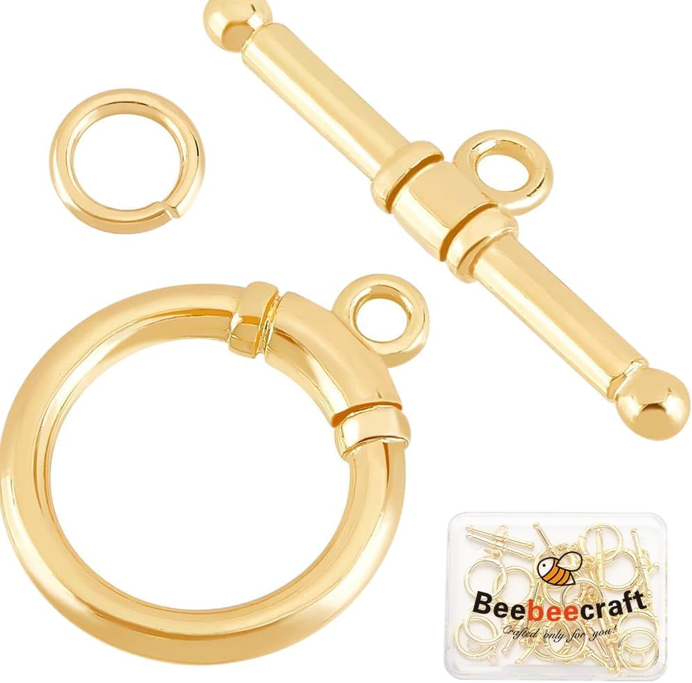 DIY 1 Box 15 Set Toggle Clasps Connectors 18K Gold Plated Brass Round ...
