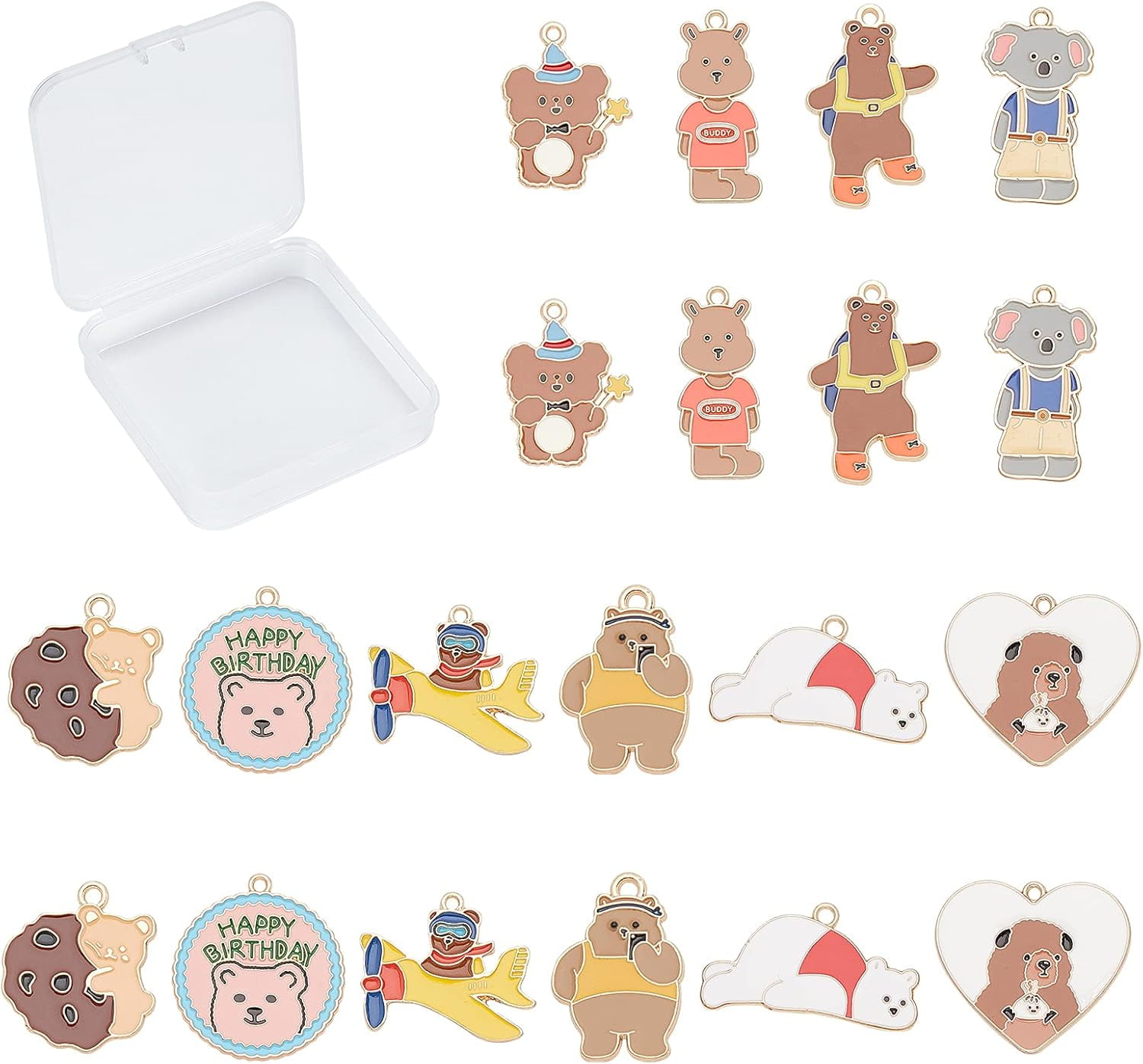 DIY 1 Box 20Pcs 10 Styles Bear Charms Animal Enamel Pendants Colorful ...