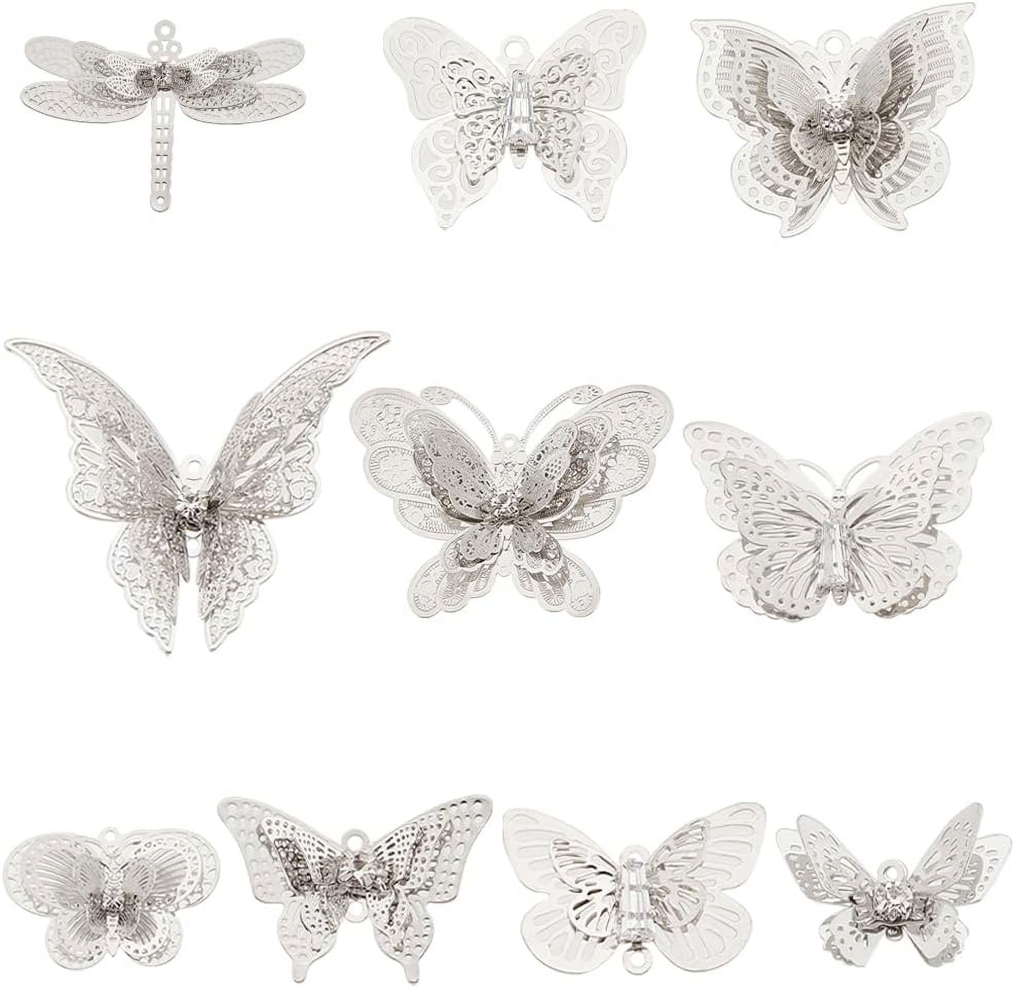 DIY 1 Box 20Pcs 10 Styles Butterfly Charms Bulk Filigree Butterfly ...