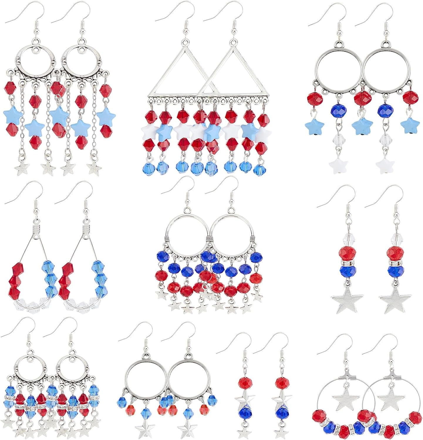 DIY 1 Box 366Pcs DIY 10 Pairs American Flag Patriotic Dangle Bohemian ...