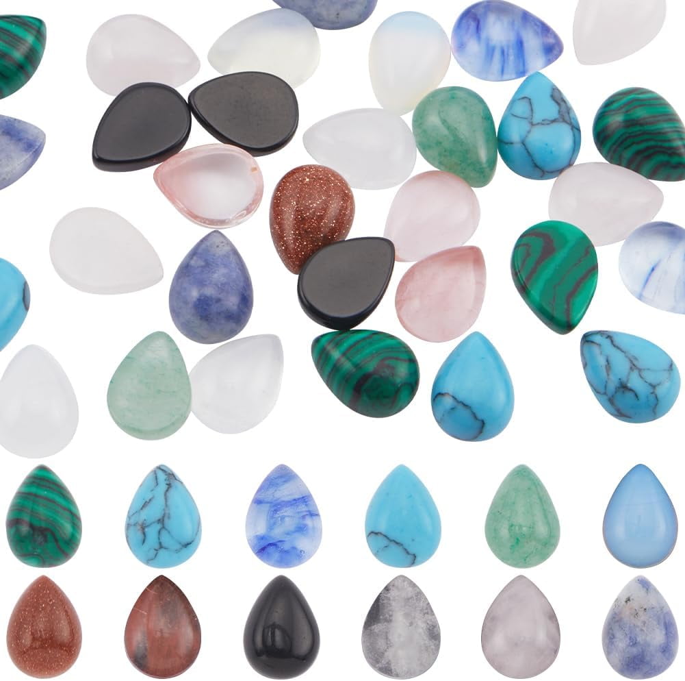 DIY 1 Box 48Pcs 12 Styles Teardrop Stone Cabochons Gemstone Cabochon ...
