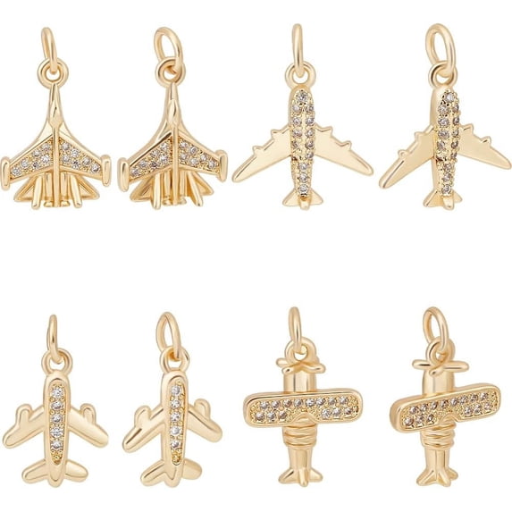 DIY 1 Box Airplane Charms 18K Gold Plated Cubic Zirconia Plane ...