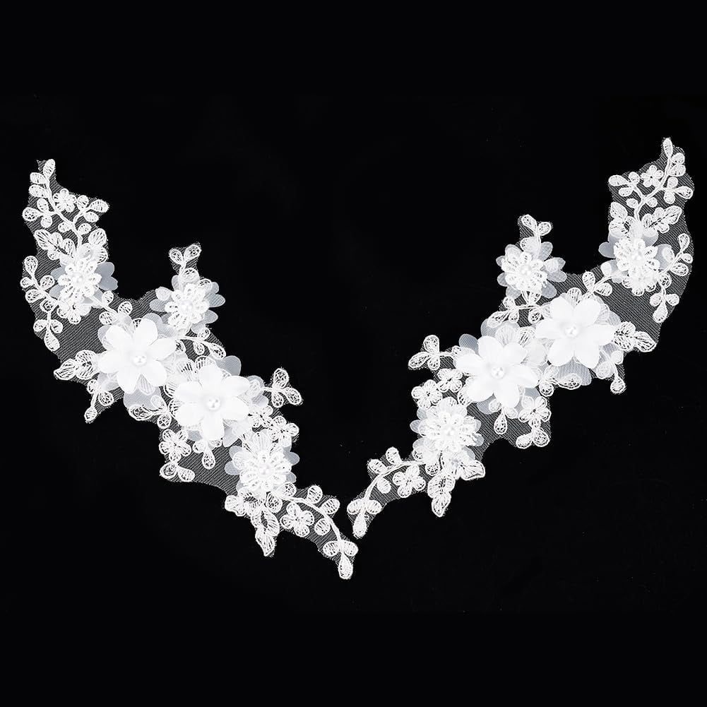 DIY 1 Pair Flower Lace Applique White Polyester Fabric Lace Applique ...