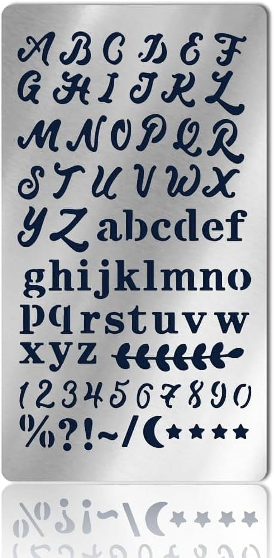 DIY 1 Pc Letter Number Metal Stencils Matte Stainless Steel Alphabet Symbol Stencil with Leaf ...
