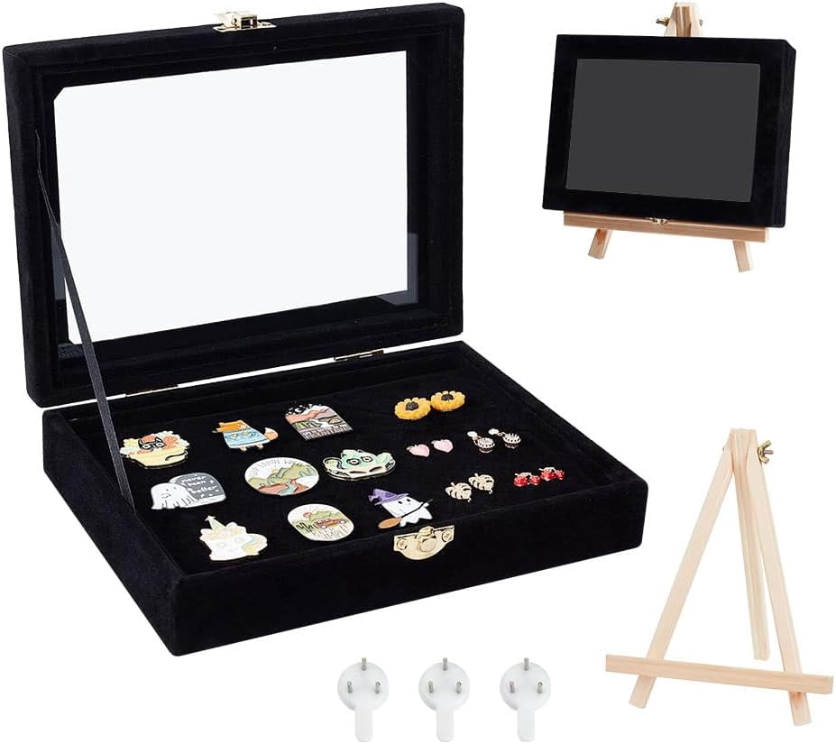 DIY 1 Pc Wall Hanging Velvet Pin Display Case Black Jewelry ...