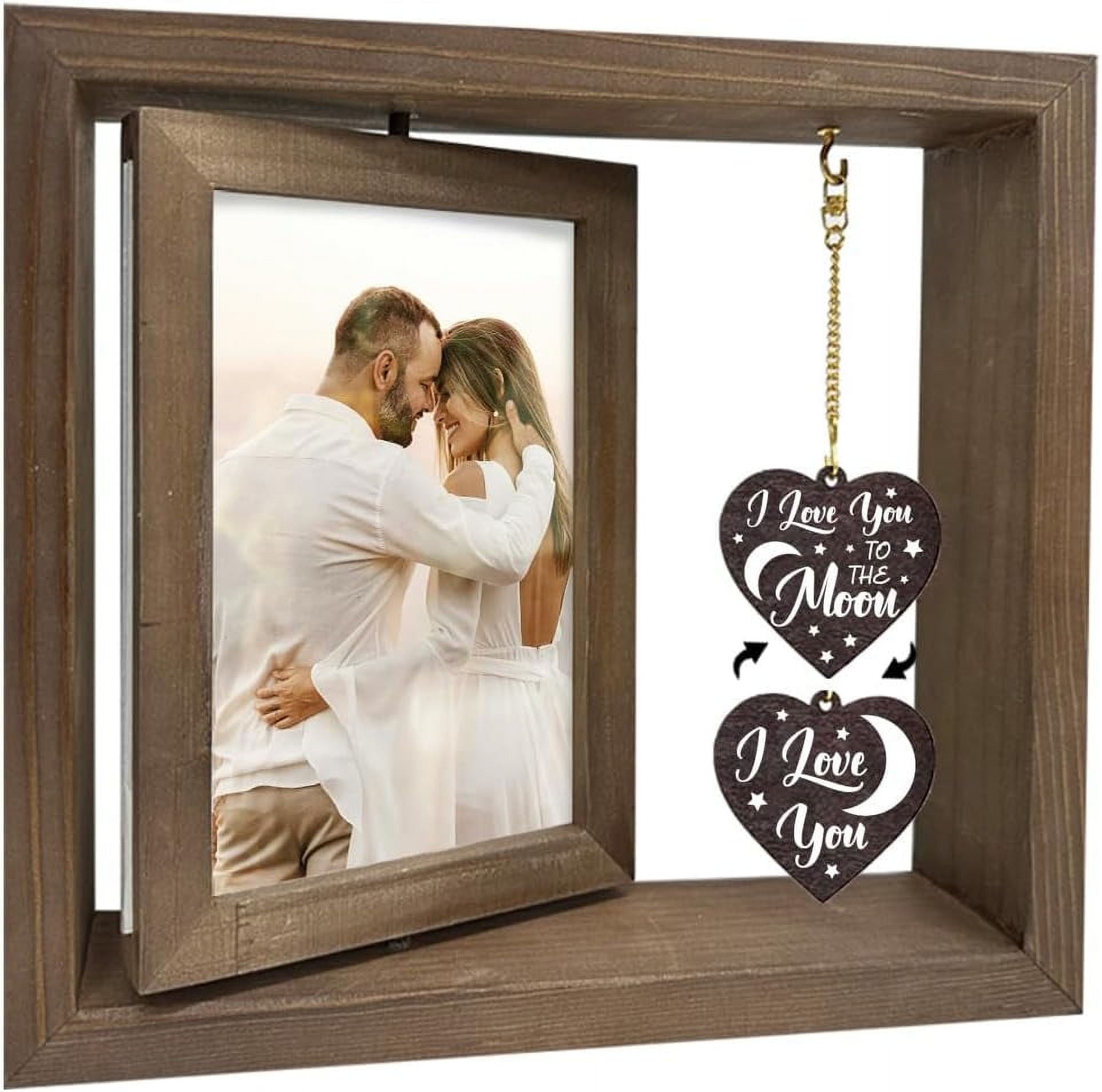 DIY 1 Pc Wood Rotating Picture Frame Dark Brown I Love You to Moons ...
