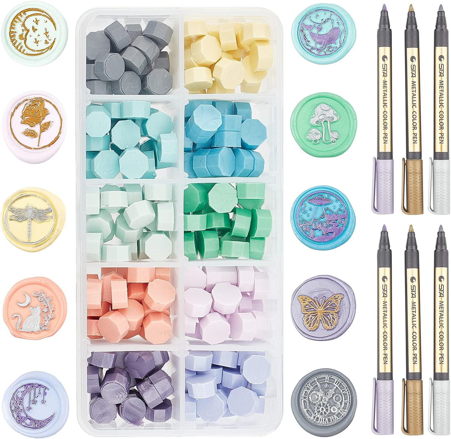 DIY 10 Colors Sealing Wax Beads Packed in 10 Compartment Box 250pcs Wax ...