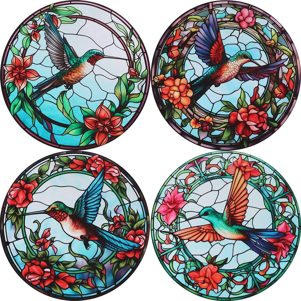 DIY 10" Hummingbird Window Decals 4 Styles Flower Static Film Clings ...