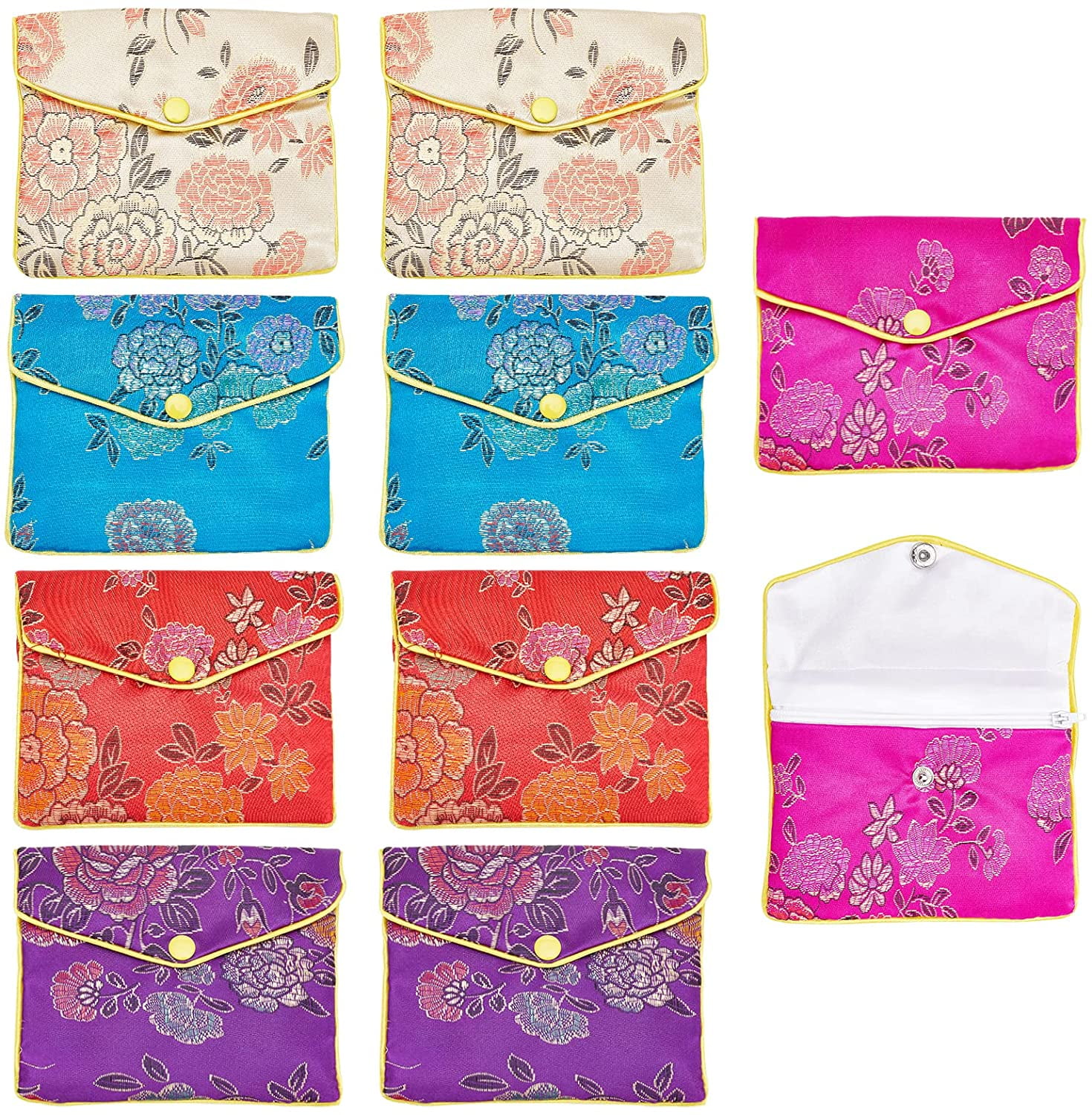 DIY 10 Pcs Silk Jewelry Pouch with Zipper 4"×5" Chinese Silk Pouches ...
