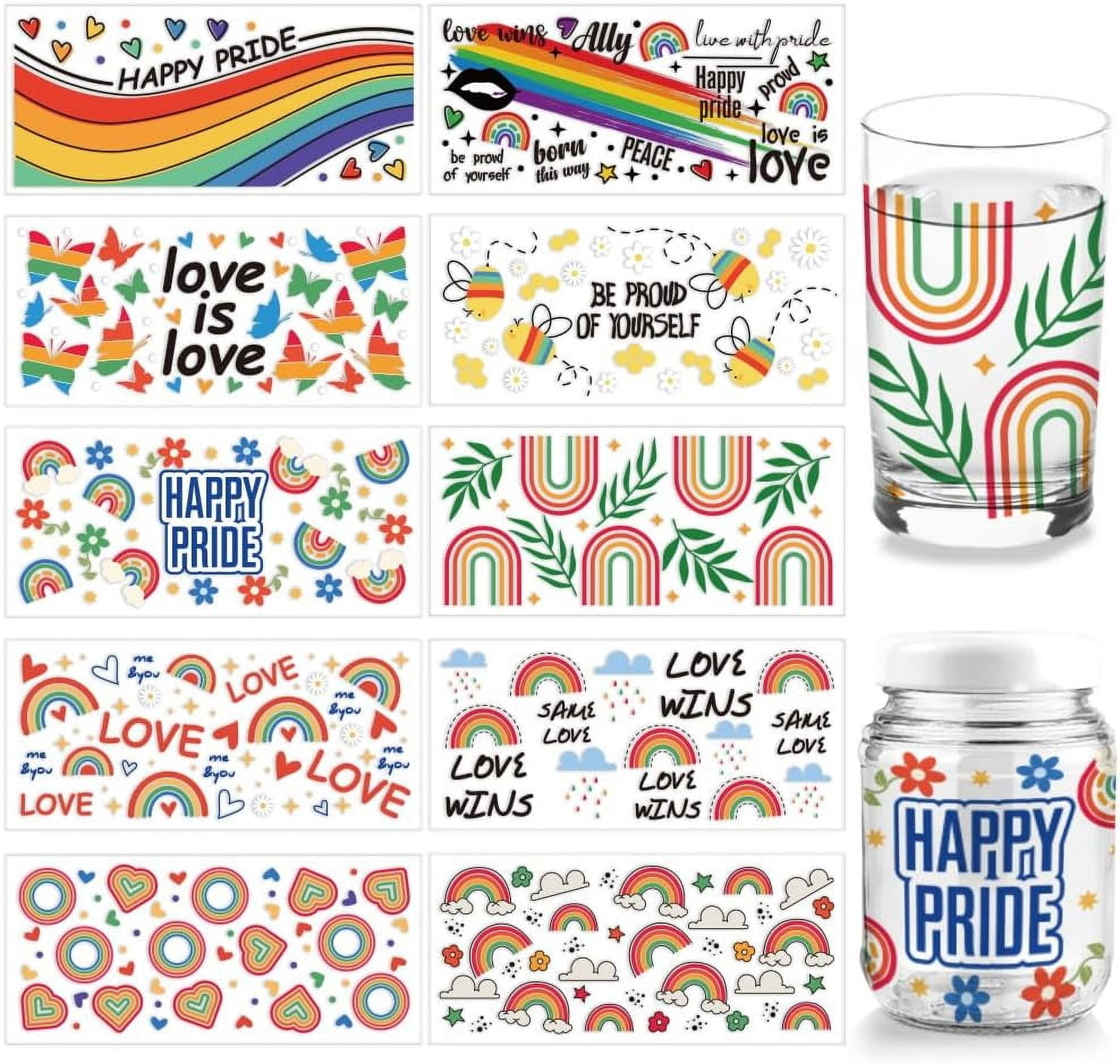 DIY 10 Sheets UV DTF Cup Wrap Rainbow Bee Butterfly Words Rub on ...