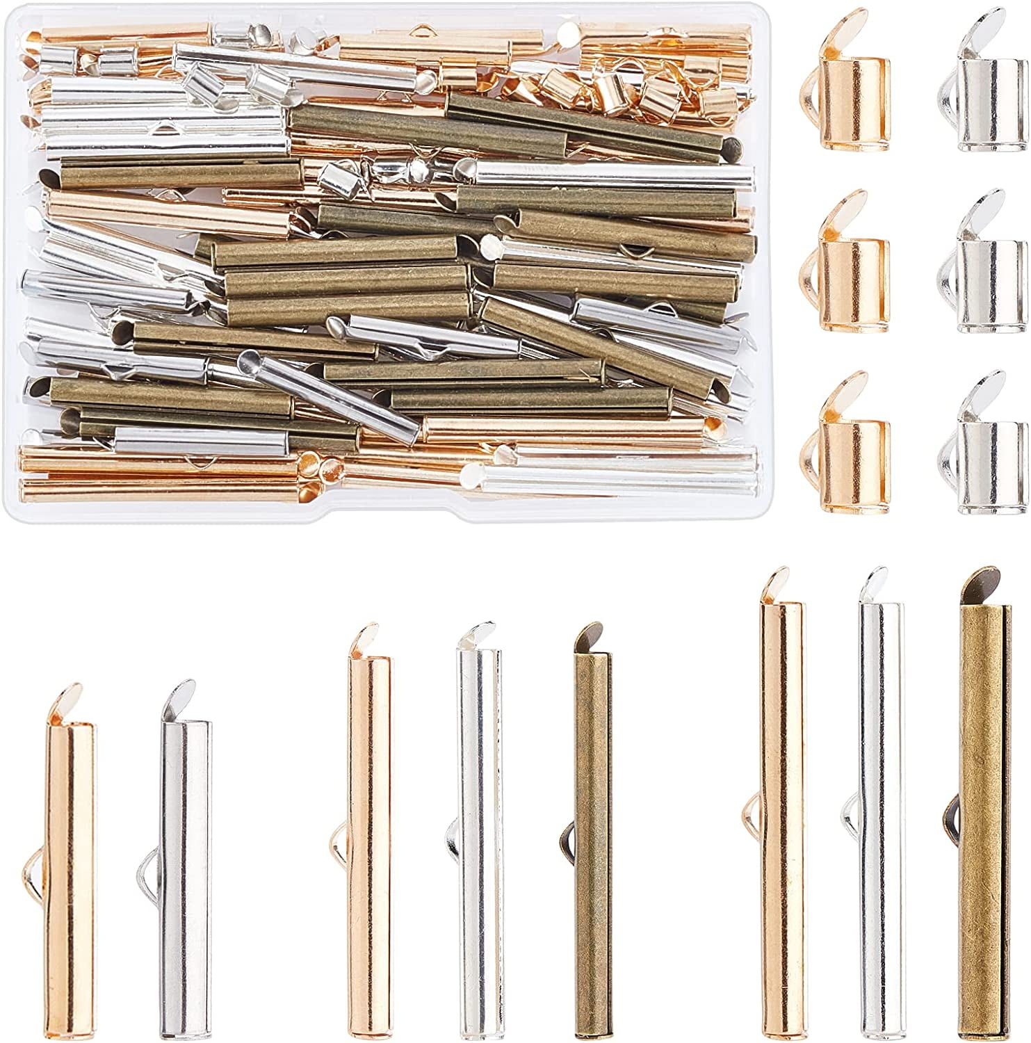 DIY 10 Styles Slide On End Clasp 100pcs Jewelry Tube End Bar Slider End ...