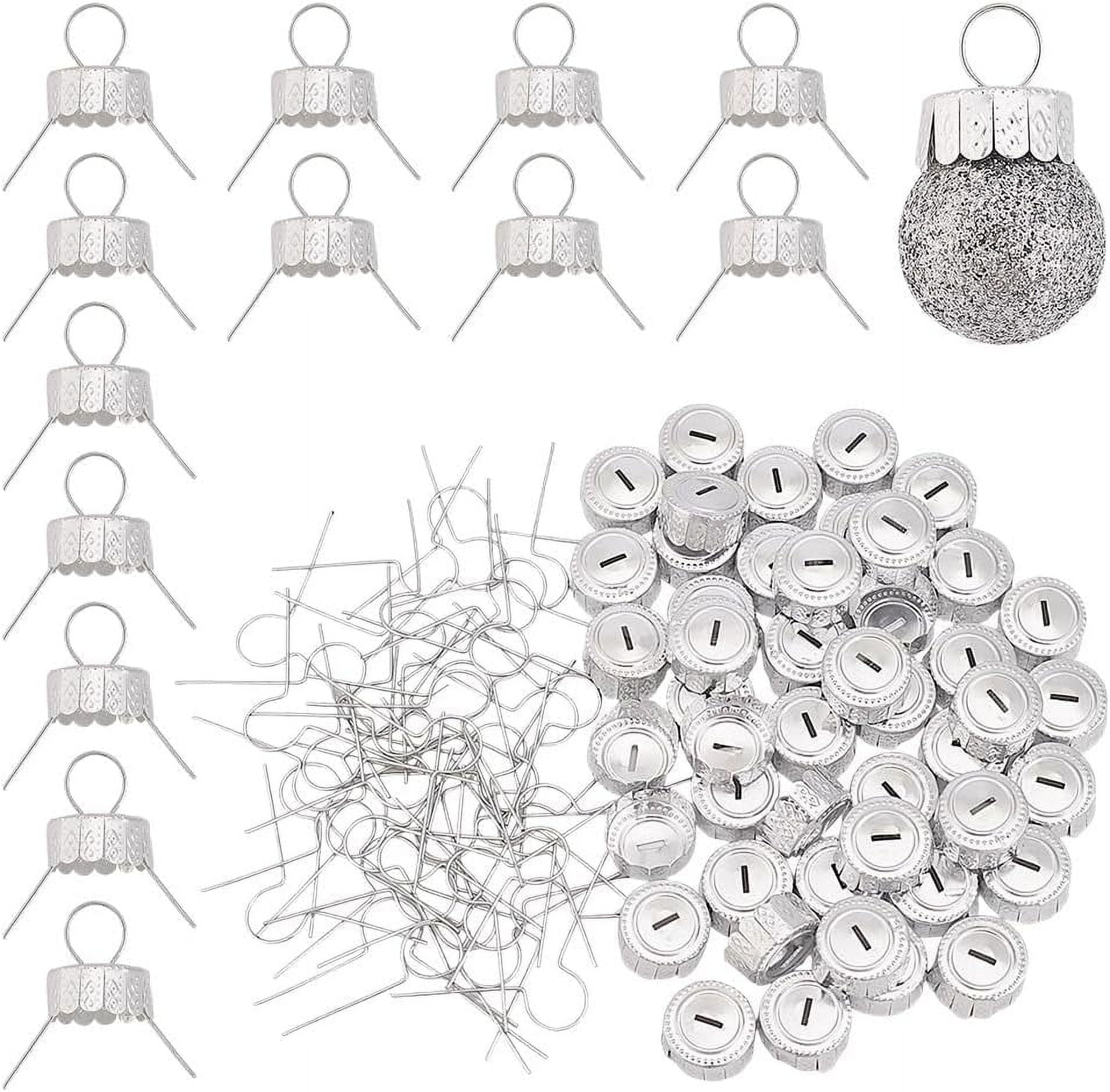 DIY 100 Sets Round Christmas Ornament Caps Silver Aluminum Christmas ...