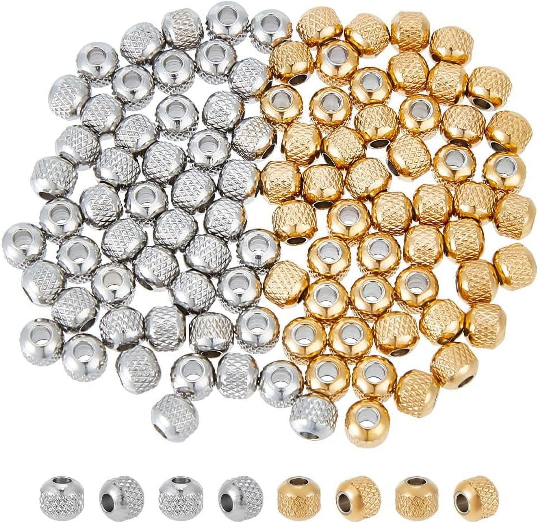 DIY 100Pcs 2 Colors Stainless Steel Spacer Beads Small Column Beads ...