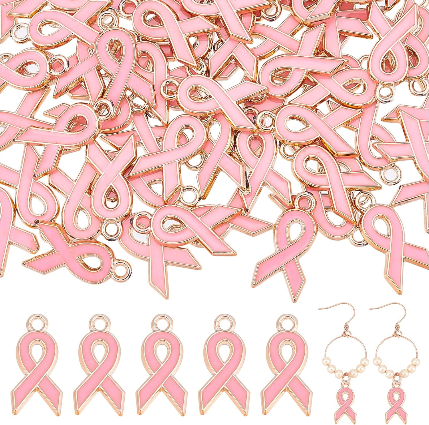 DIY 100Pcs Hope Ribbon Pendant Charms Pale Violet Red Breast Cancer ...