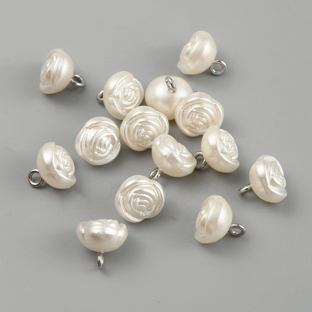 DIY 100pc Plastic Imitation Pearl Shank Buttons with Iron Findings Rose ...