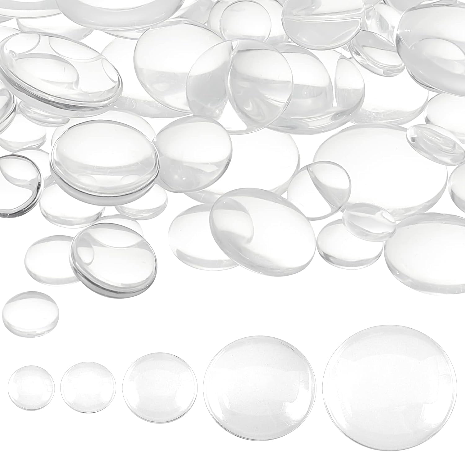 DIY 100pcs Clear Glass Cabochon 5 Size Flat Back Dome Tiles Transparent ...