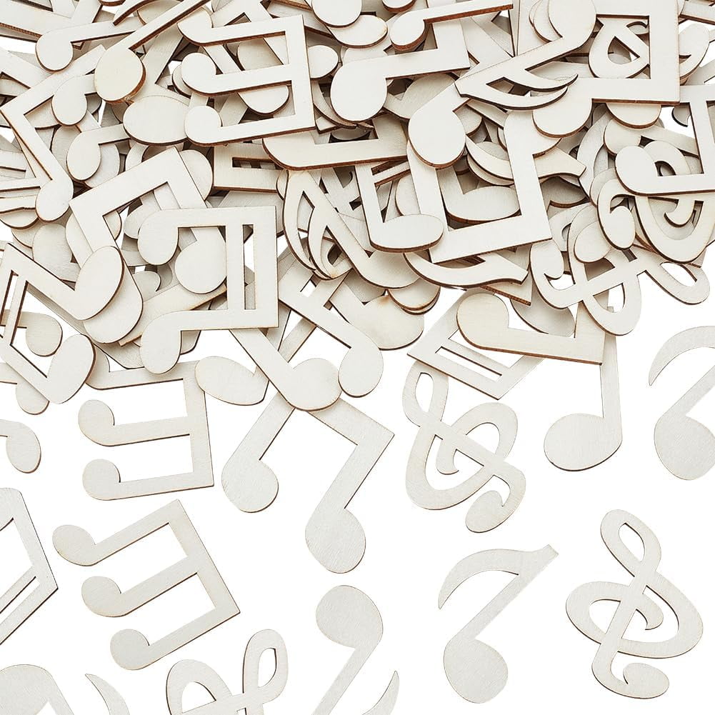 DIY 100pcs Musical Notes Wood Cutouts 2.5mm Thick Unfinished Wooden ...