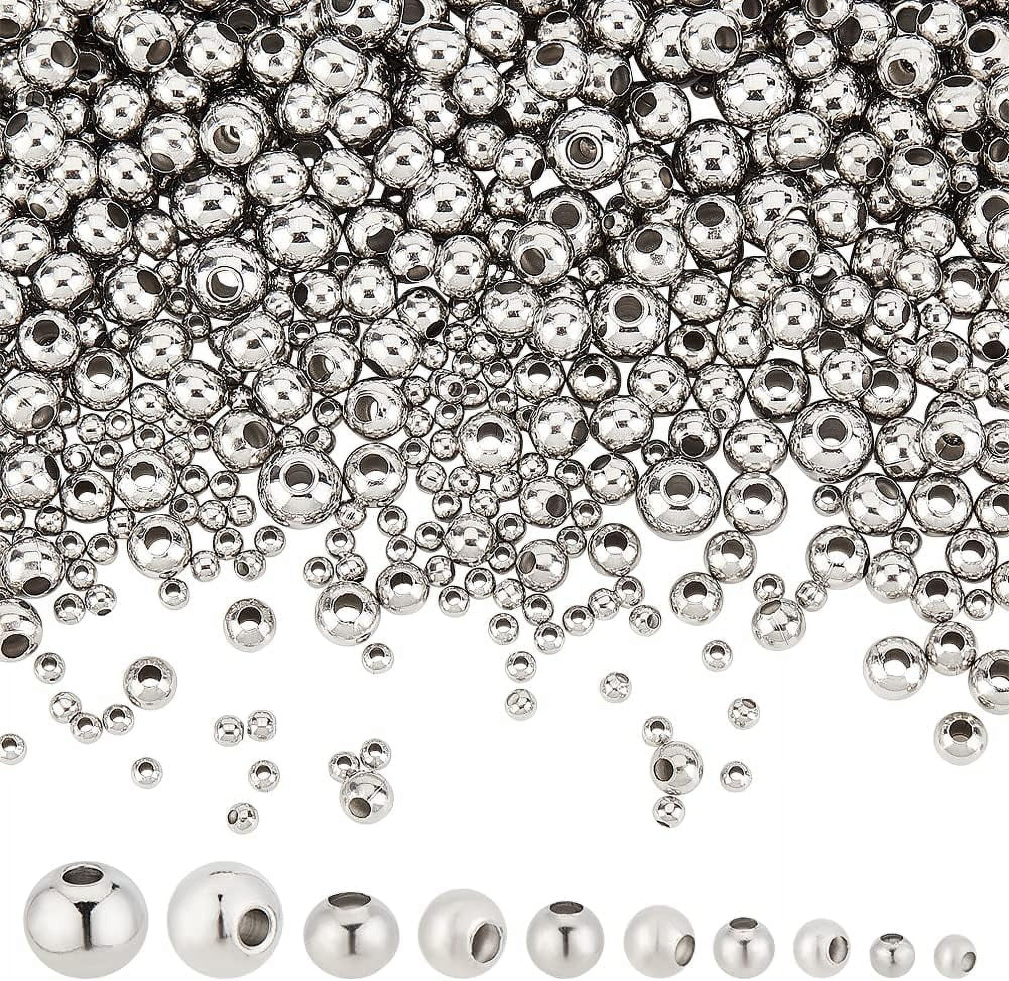 DIY 1050 Pcs Stainless Steel Beads 5 Sizes Metal Spacer Beads Solid 304 ...