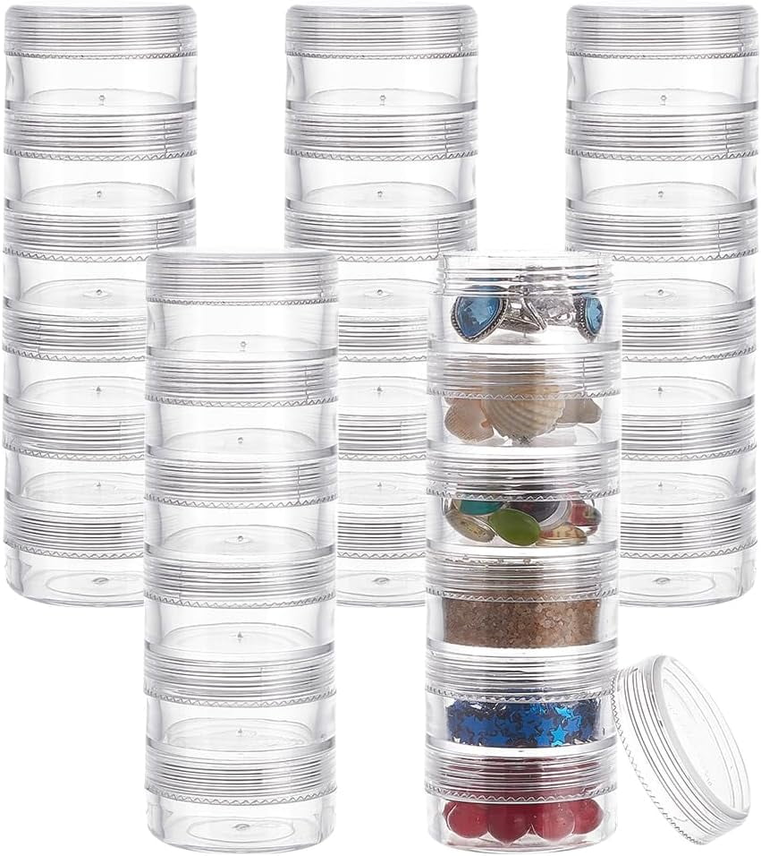 DIY 10G/10ML Stackable Round Plastic Containers 5 Column(6 Layer/Column) Bead Storage Jars for ...
