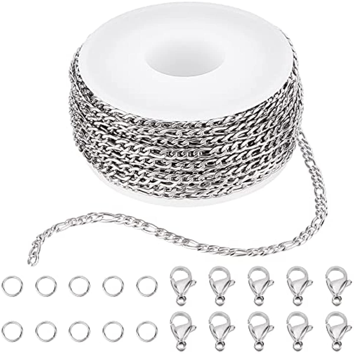 DIY 10M 32.8 Feet 3MM Silver Chain Roll Figaro Chains Silver Plated ...