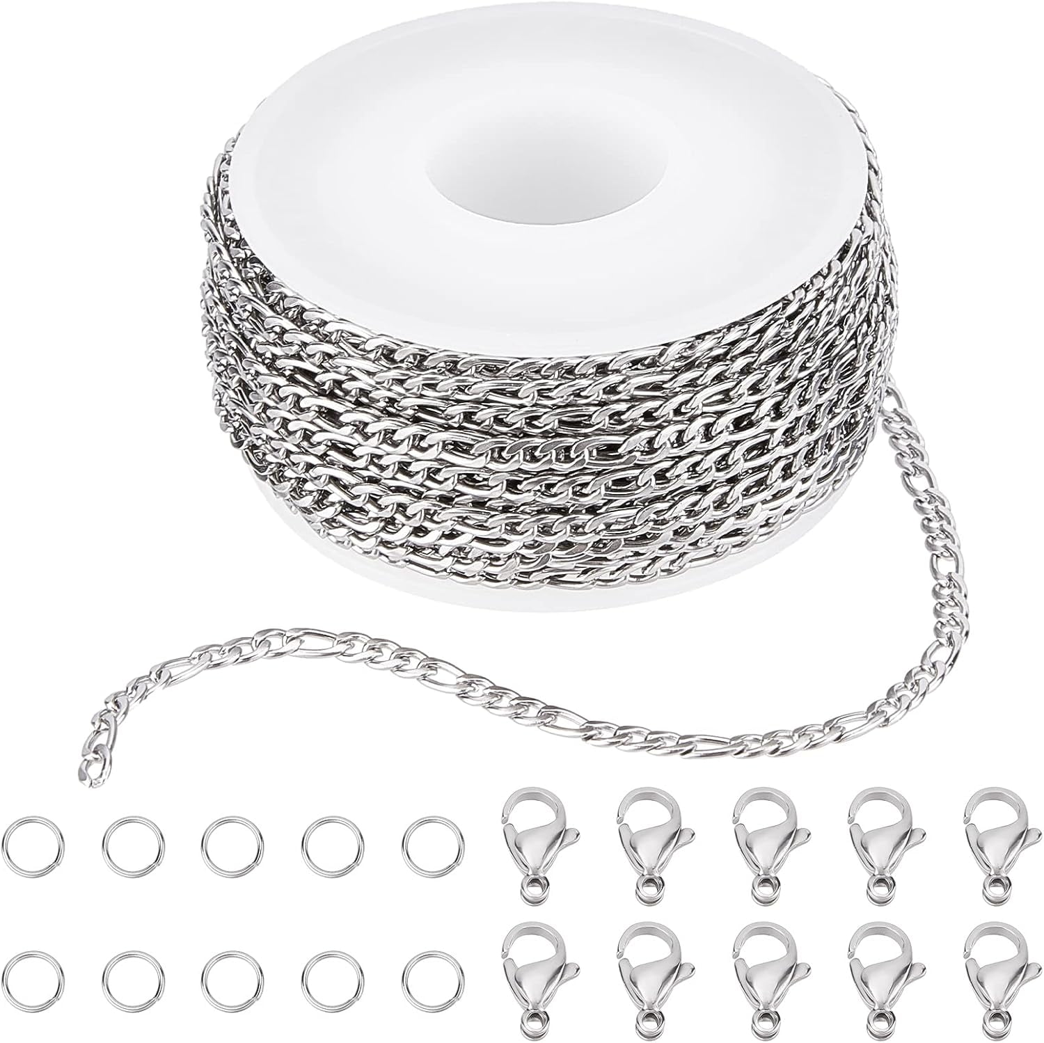 DIY 10M 32.8 Feet 3MM Silver Chain Roll Figaro Chains Silver Plated ...