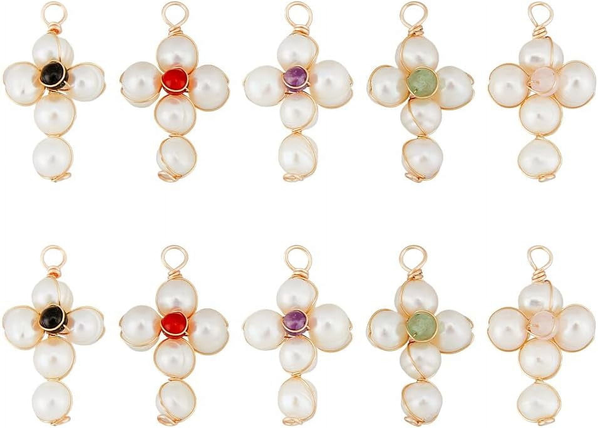 DIY 10Pcs 5 Styles Cross Shell Pearl Pendants 18K Gold Plated Pearl ...